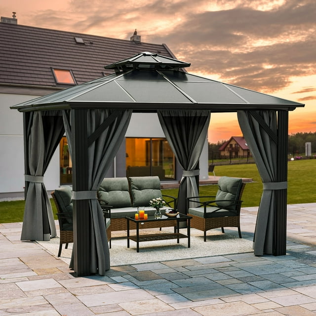 Dextrus 12ft Hardtop Gazebo, Netting, Heavy Duty Steel, UV Protection ...