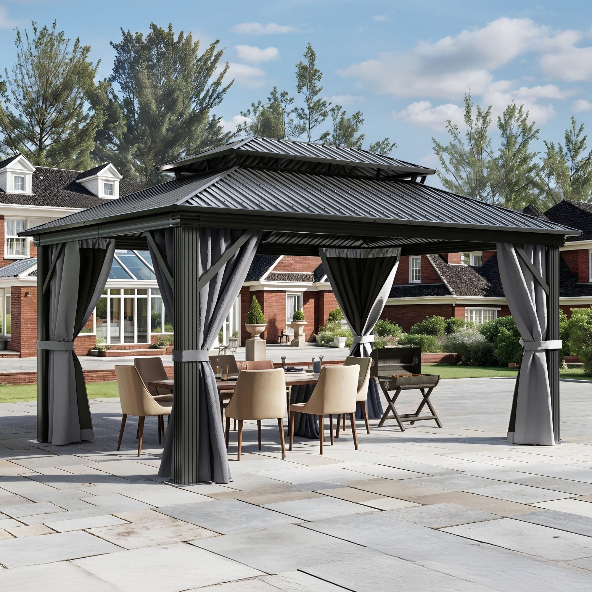 Dextrus 12x16 FT Outdoor Double Roof Hardtop Gazebo,Heavy Duty ...
