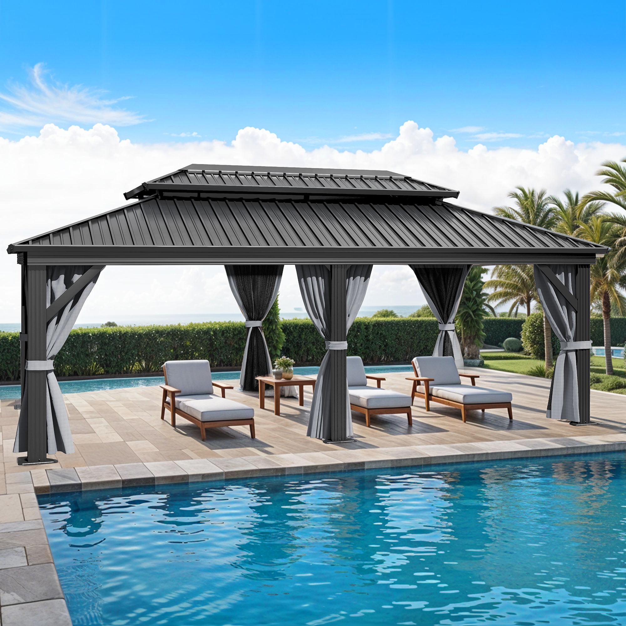 Dextrus 12x20 FT Double Roof Hardtop Gazebo,Heavy Duty Galvanized Steel ...