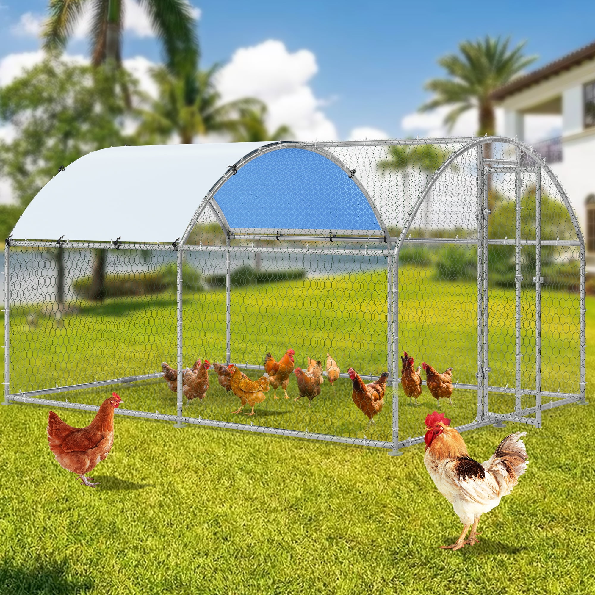 Dextrus 130 Sq.Ft Large Metal Chicken Coop, Walk-in Poultry Cage ...