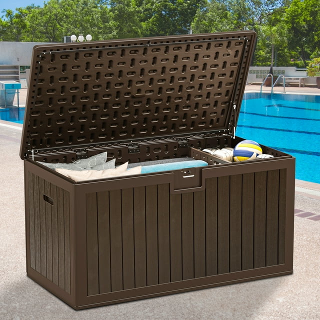 Dextrus 150 Gallon Outdoor Waterproof Deck Box, Brown, Weather ...