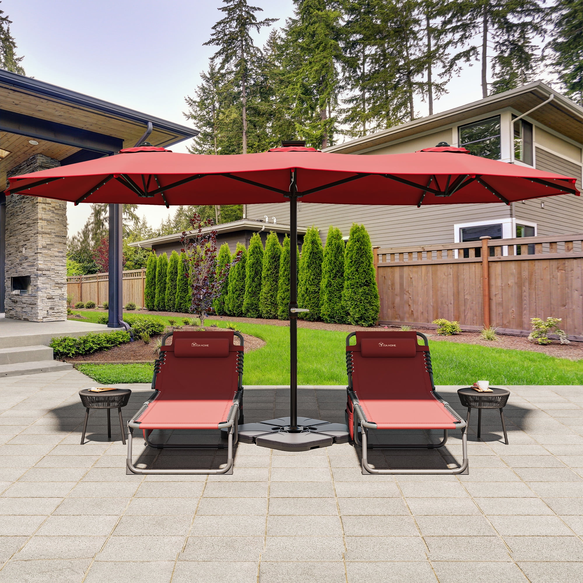 Dextrus 15FT Double-Sided Patio Umbrella w/Solar Lights, Large Outdoor ...