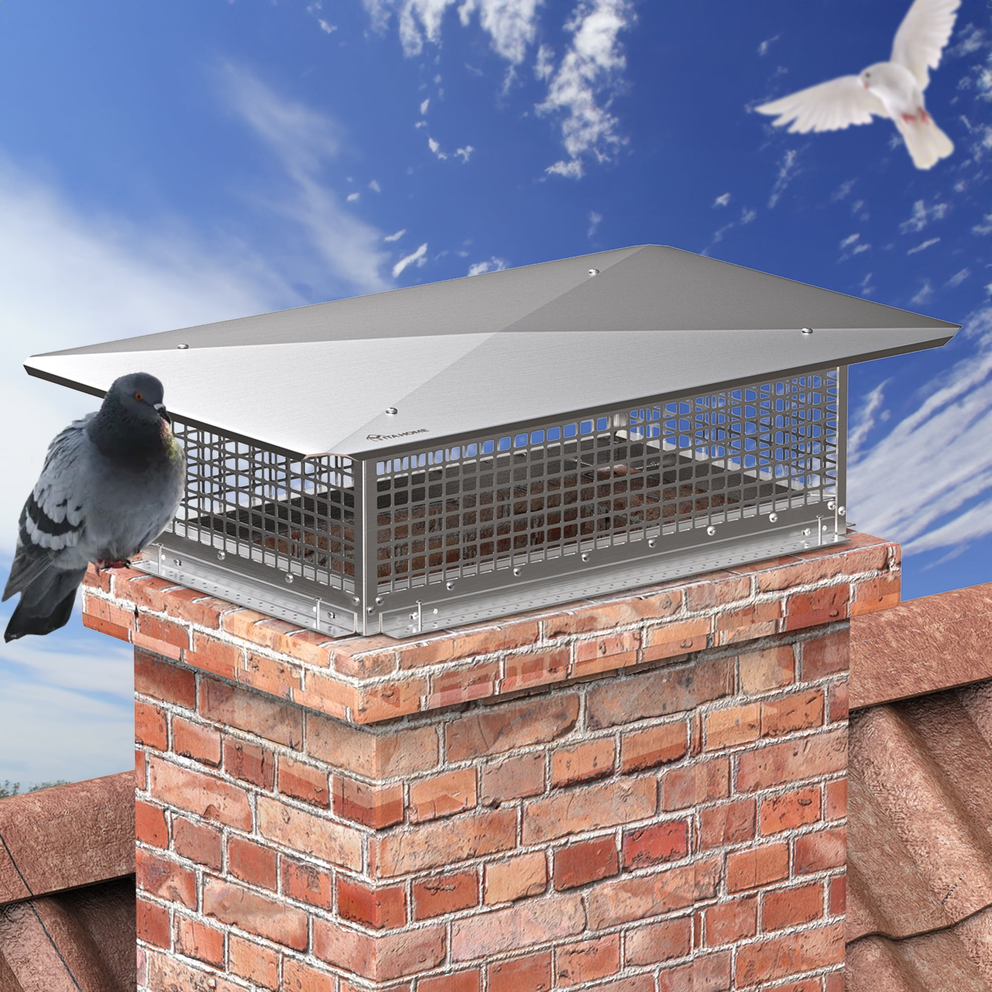 Dextrus 17" x 29" Fireplace Chimney Cap, Outdoor Chimney Cover, 304 ...