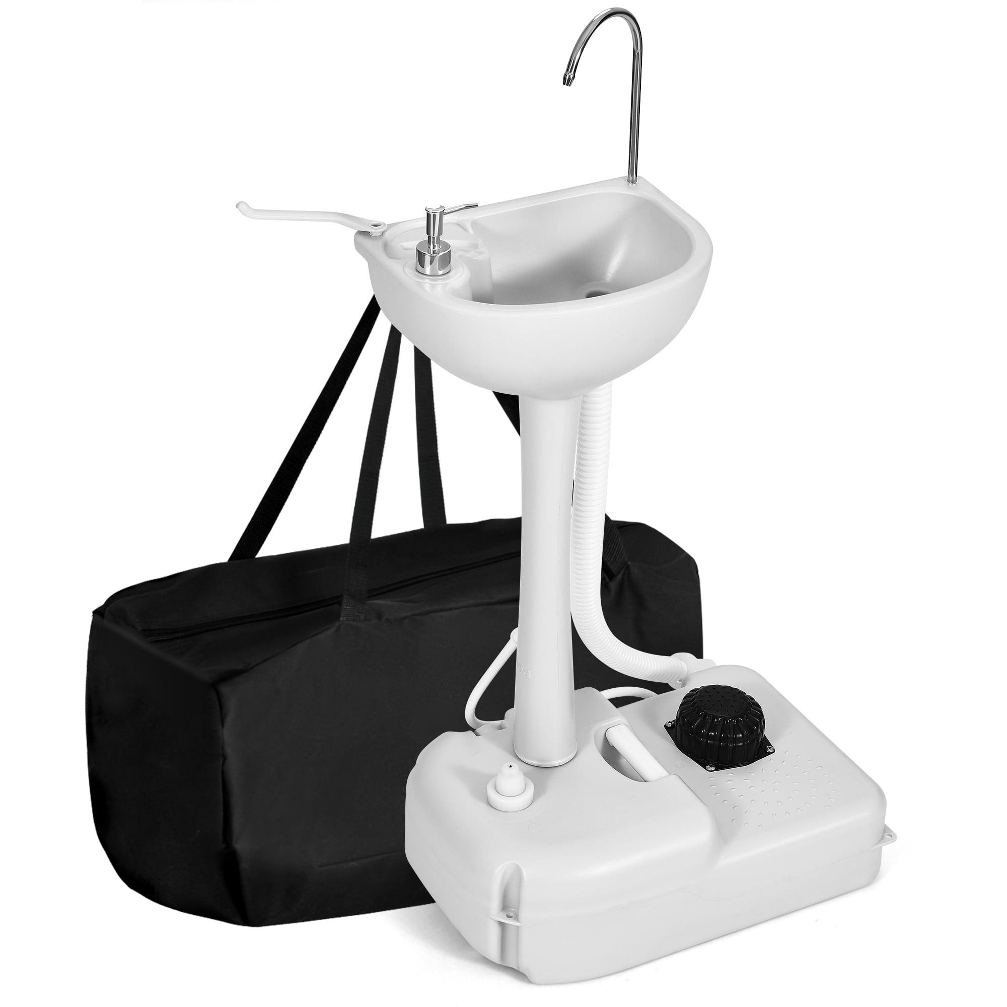 Dextrus 17l Portable Camping Sink With Towel Holder And Soap Dispenser Rolling Wheeled Hand Wash