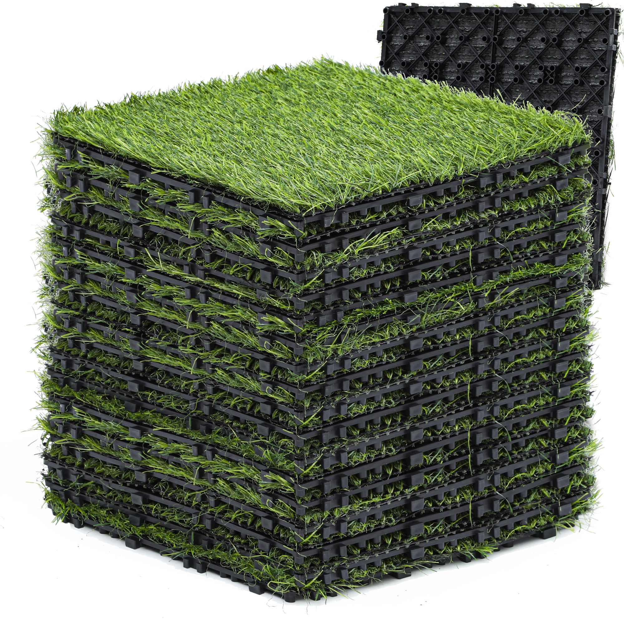Dextrus 18-Pack Artificial Grass Tiles, Indoor Outdoor Turf Mat Squares ...