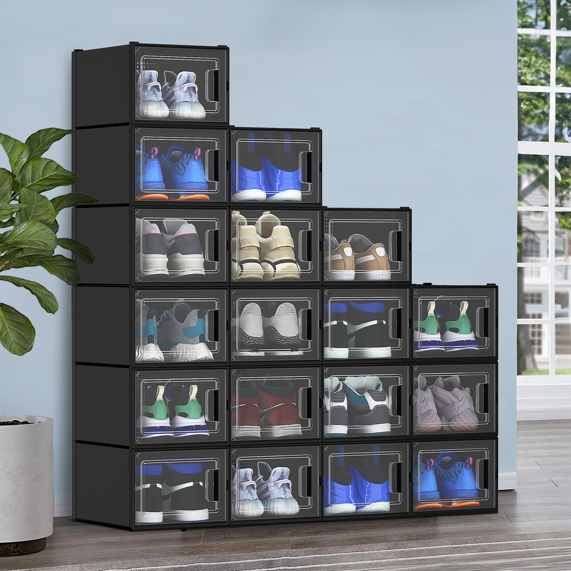 Ktaxon 9 Pack Shoe Storage Box Clear Plastic Stackable for Closet ...