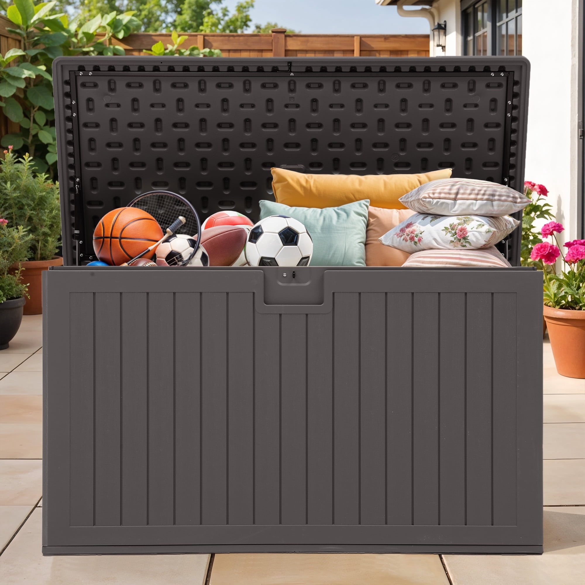 Dextrus 180 Gallon Double Wall Resin Deck Box, Large Outdoor Storage ...