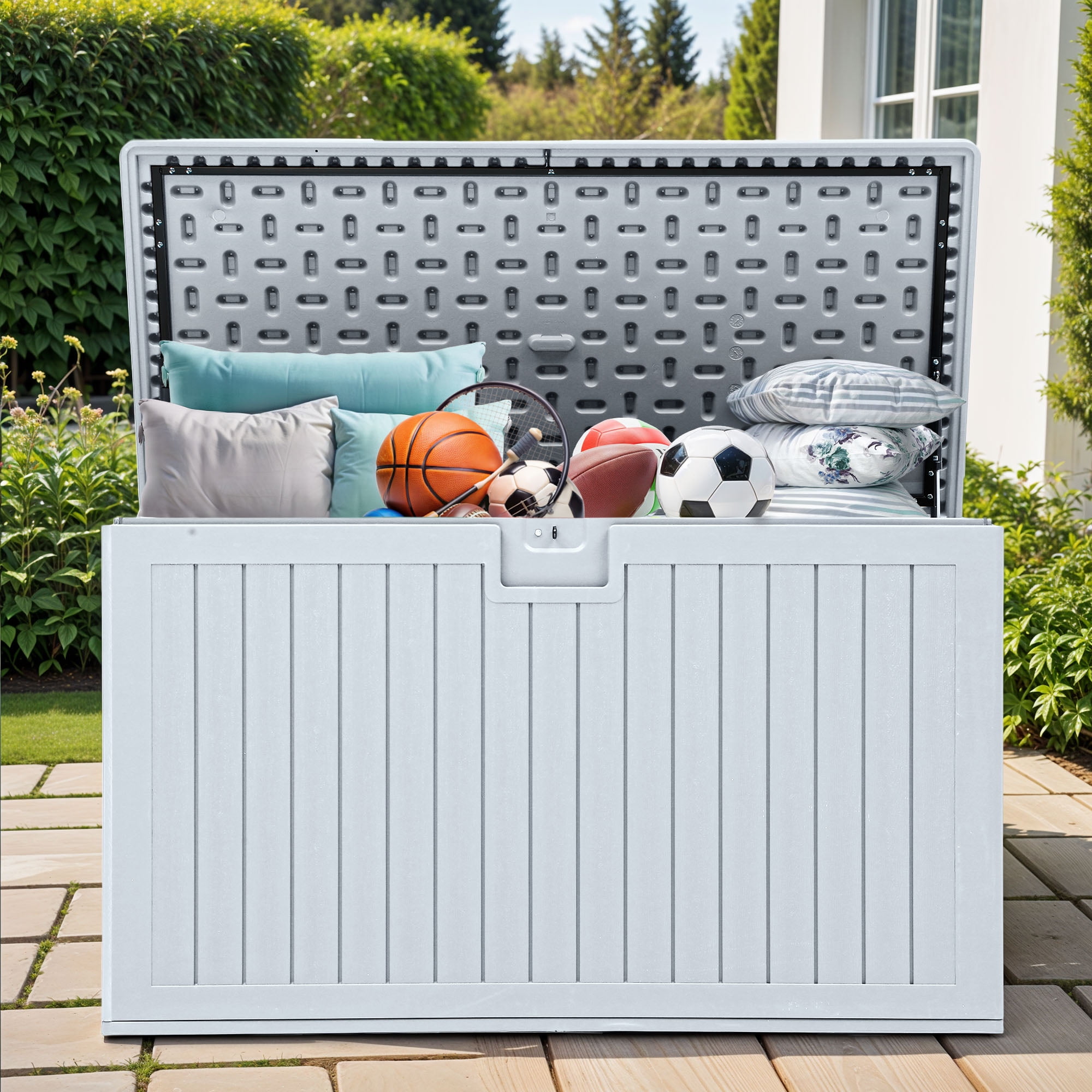 Dextrus 180 Gallon Double Wall Resin Deck Box, Large Outdoor Storage ...