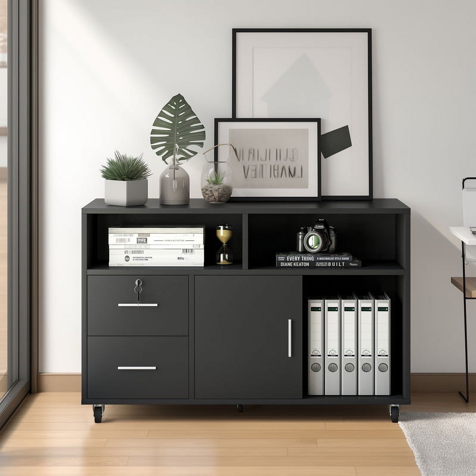 Furmax 3 Drawer Wood File Cabinet, Mobile Lateral Filing Cabinet ...