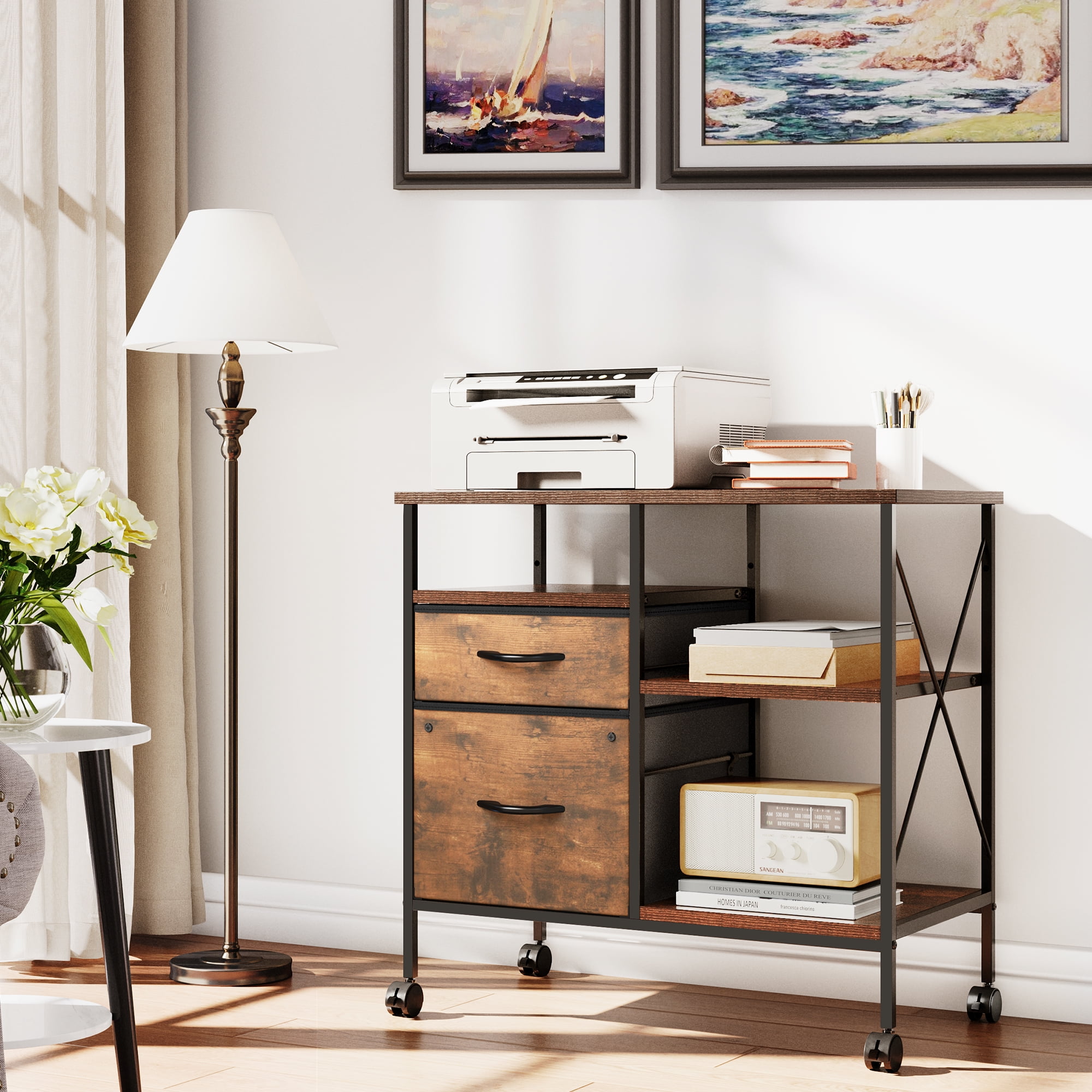 Dextrus 2 Drawer Mobile File Cabinet, Rolling Printer Stand with Open ...