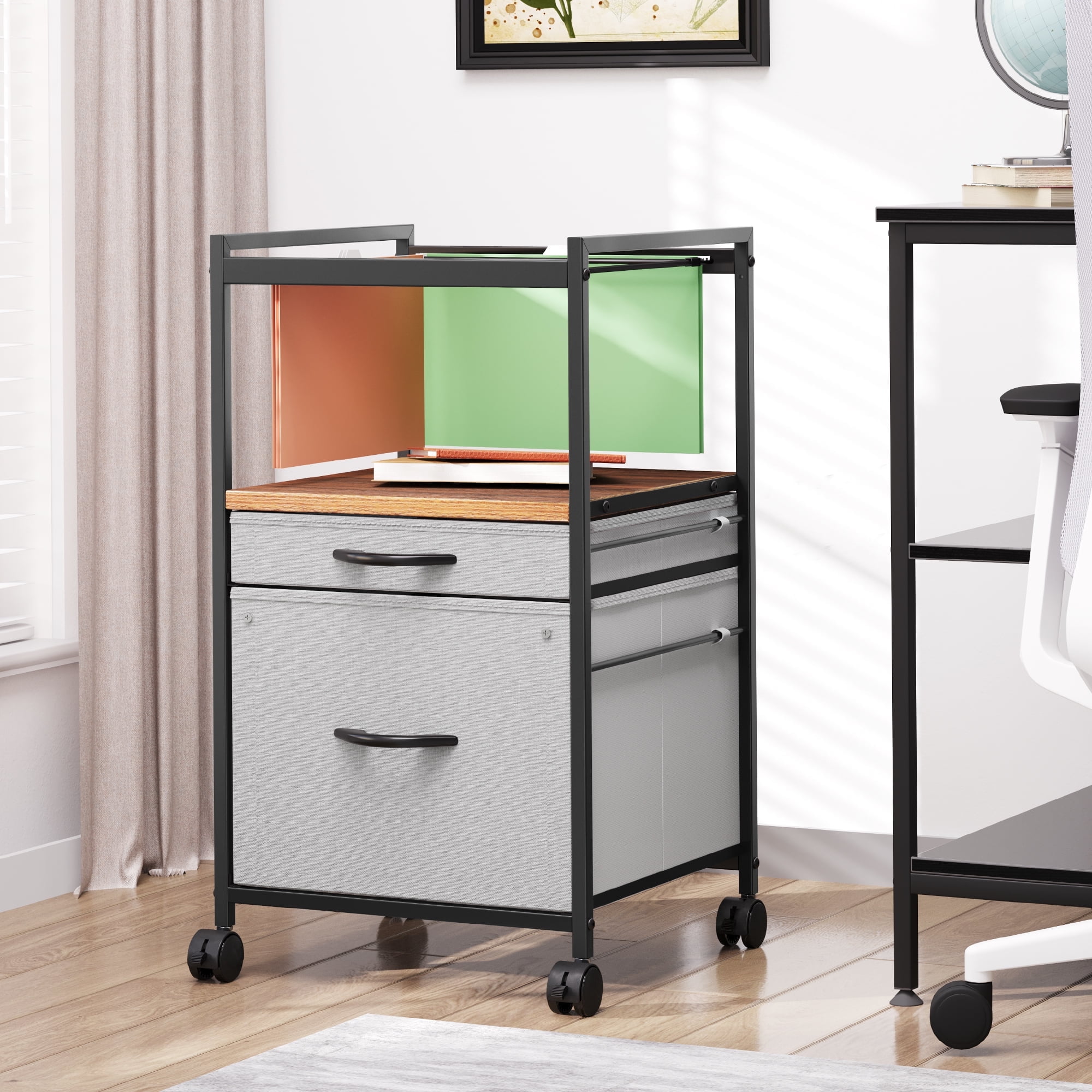 Dextrus 2 Drawer Mobile File Cabinet, Vertical Fabric File Cabinet with ...