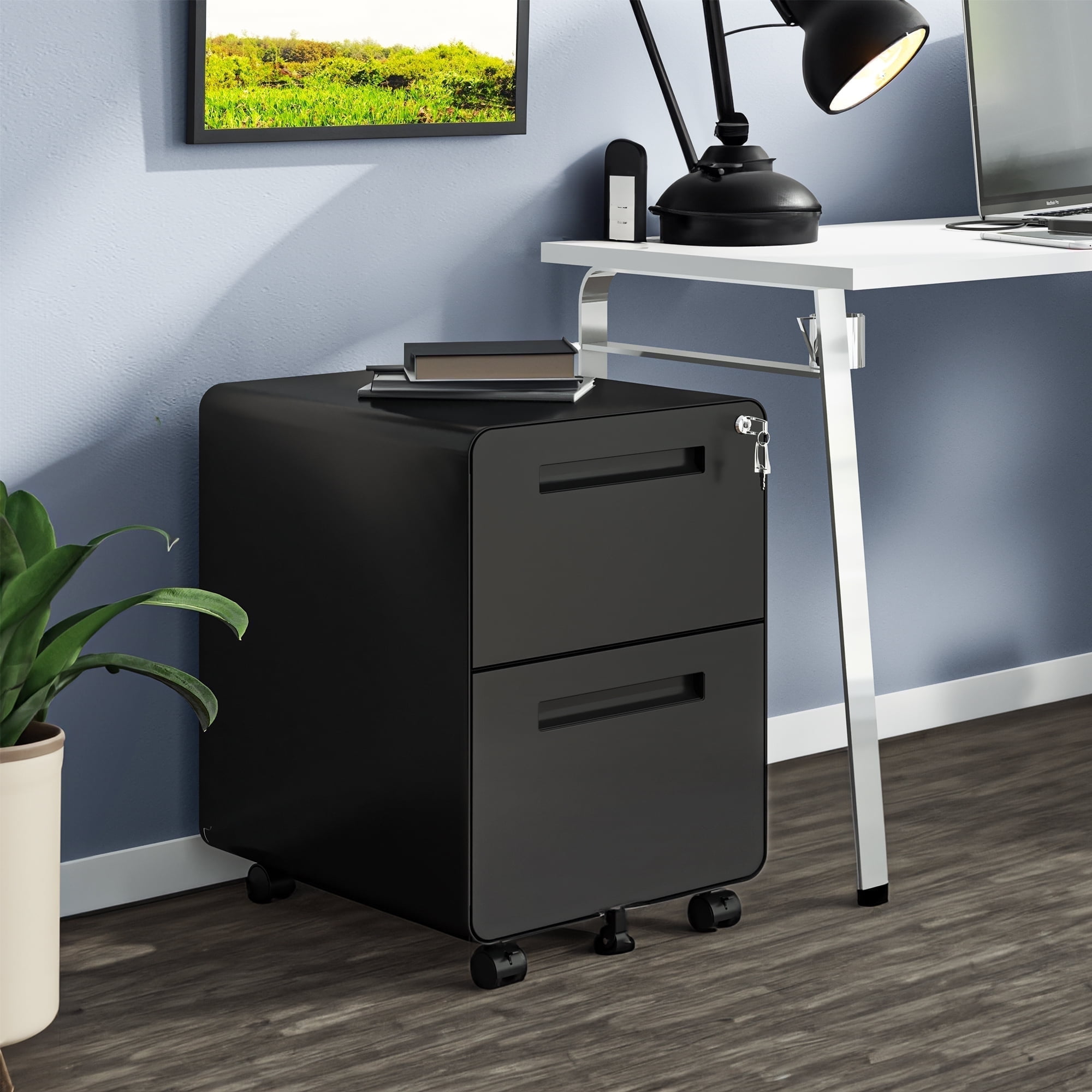 Rolling 2-Drawer File Cabinet with Wheels, Lockable Metal Mobile ...