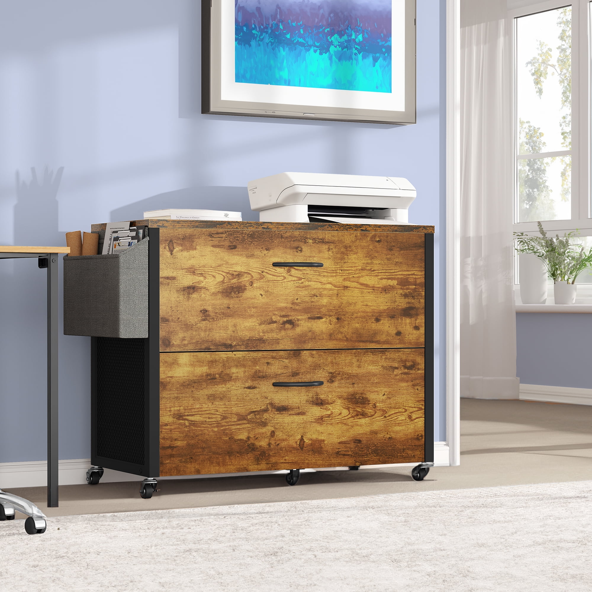 Dextrus 2-Drawer Vintage Woodgrain Lateral File Cabinet with Side ...