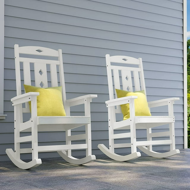 Dextrus 2 Pcs Patio Rocking Chair, Weather Resistant Plastic Outdoor ...