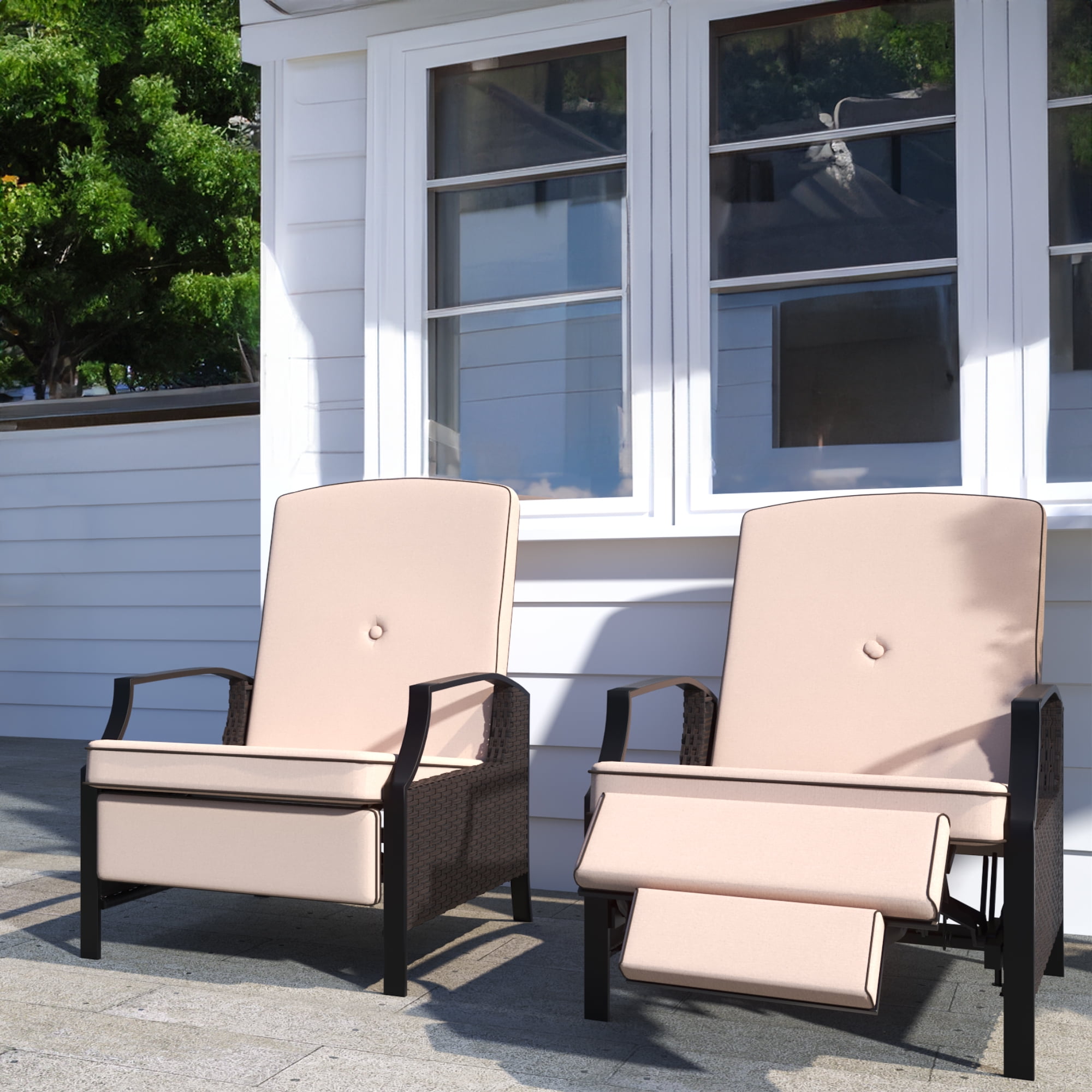 Dextrus 2-Piece Adjustable Wicker Recliner Chairs, Dual-Use Rattan ...