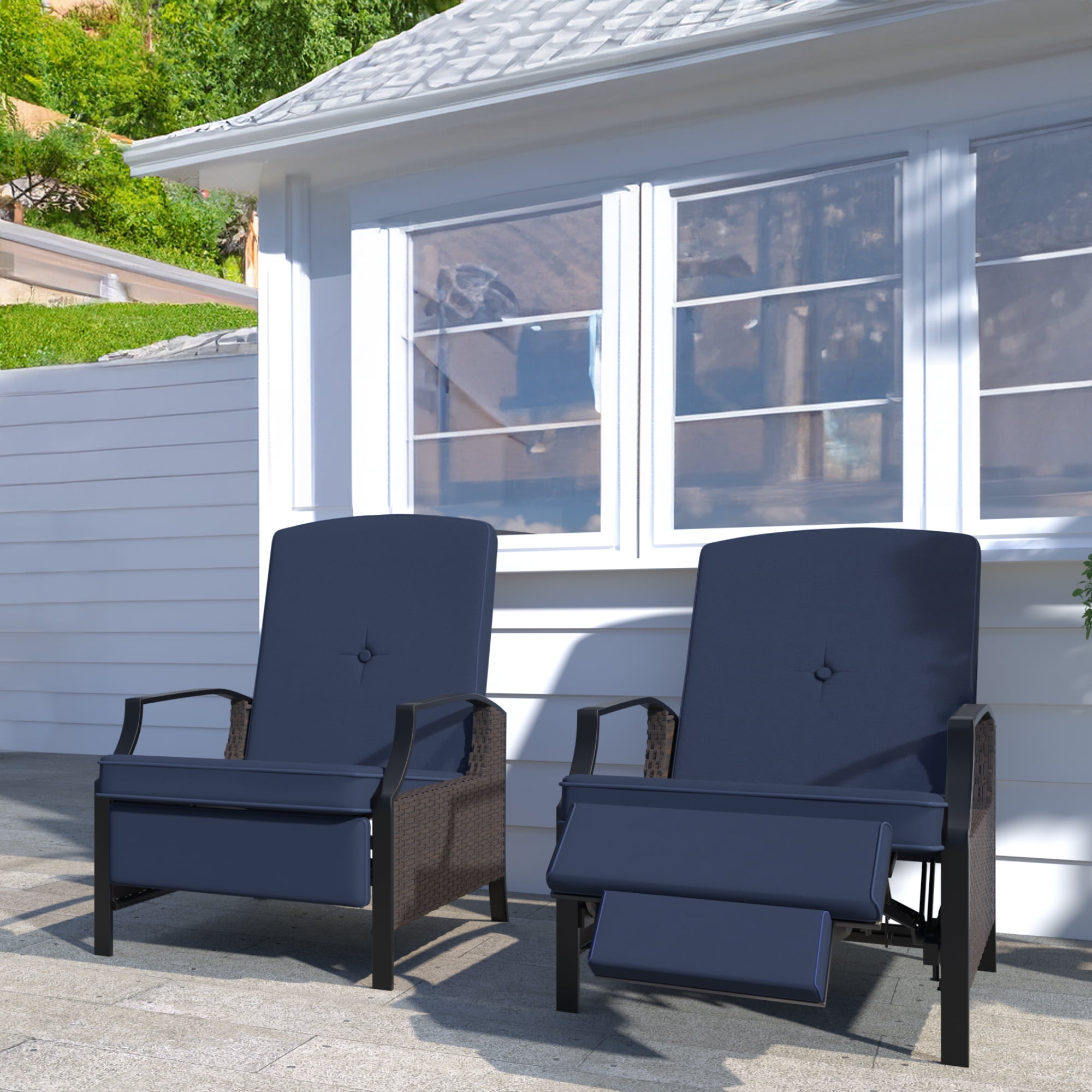 Dextrus 2-Piece Adjustable Wicker Recliner Chairs, Dual-Use Rattan ...
