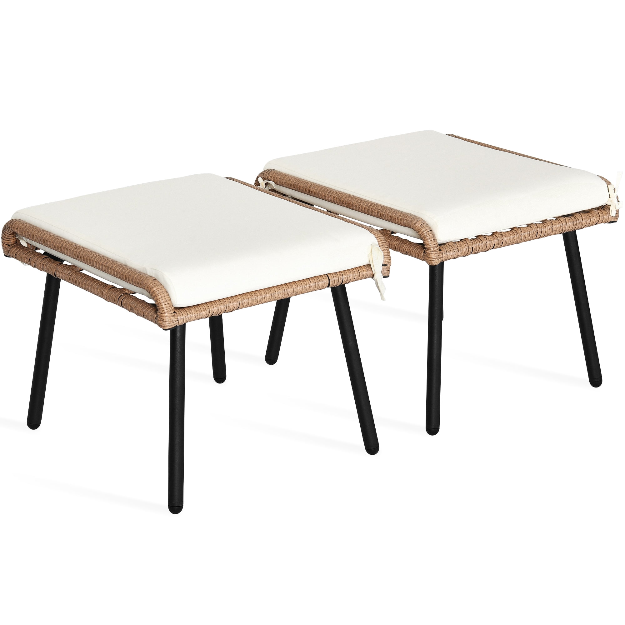 Dextrus 2-Piece Outdoor Wicker Ottoman Footrest/Stool with Beige ...