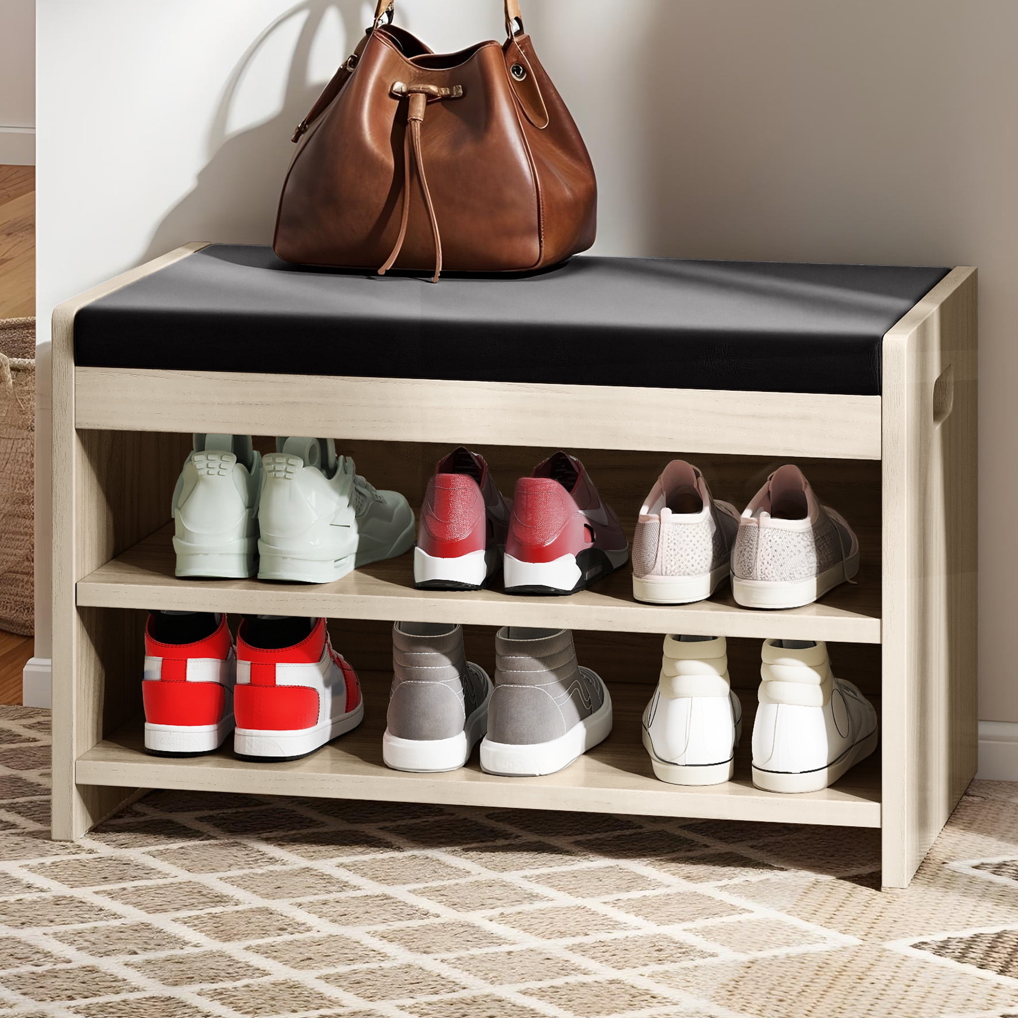 Dextrus 2-Tier Shoe Bench, Entryway Storage Bench Shoe Rack Organizer ...