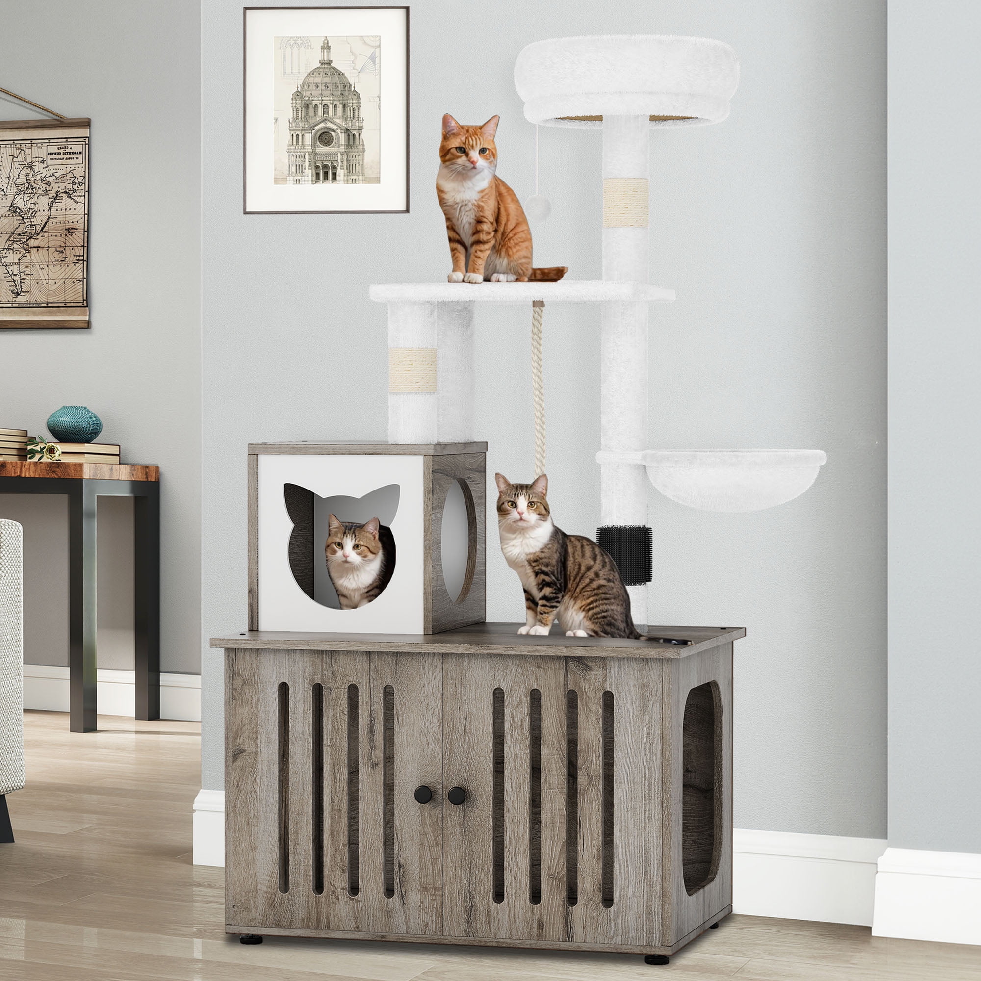 Dextrus 2-in-1 Cat Tree with Litter Box Enclosure,53.5" Large Modern ...