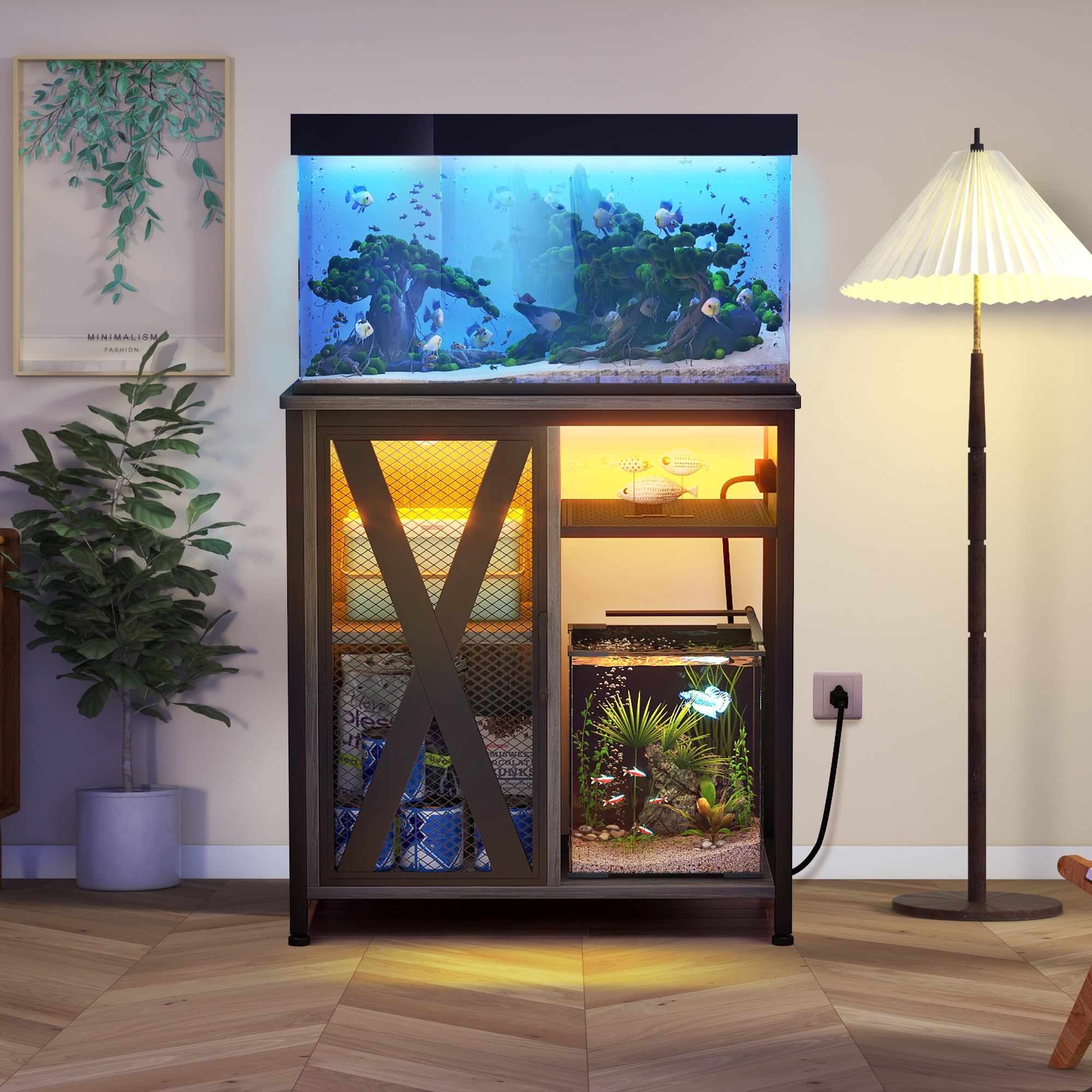 Dextrus 20-29 Gallon Aquarium Stand with LED Light, Power Outlets ...