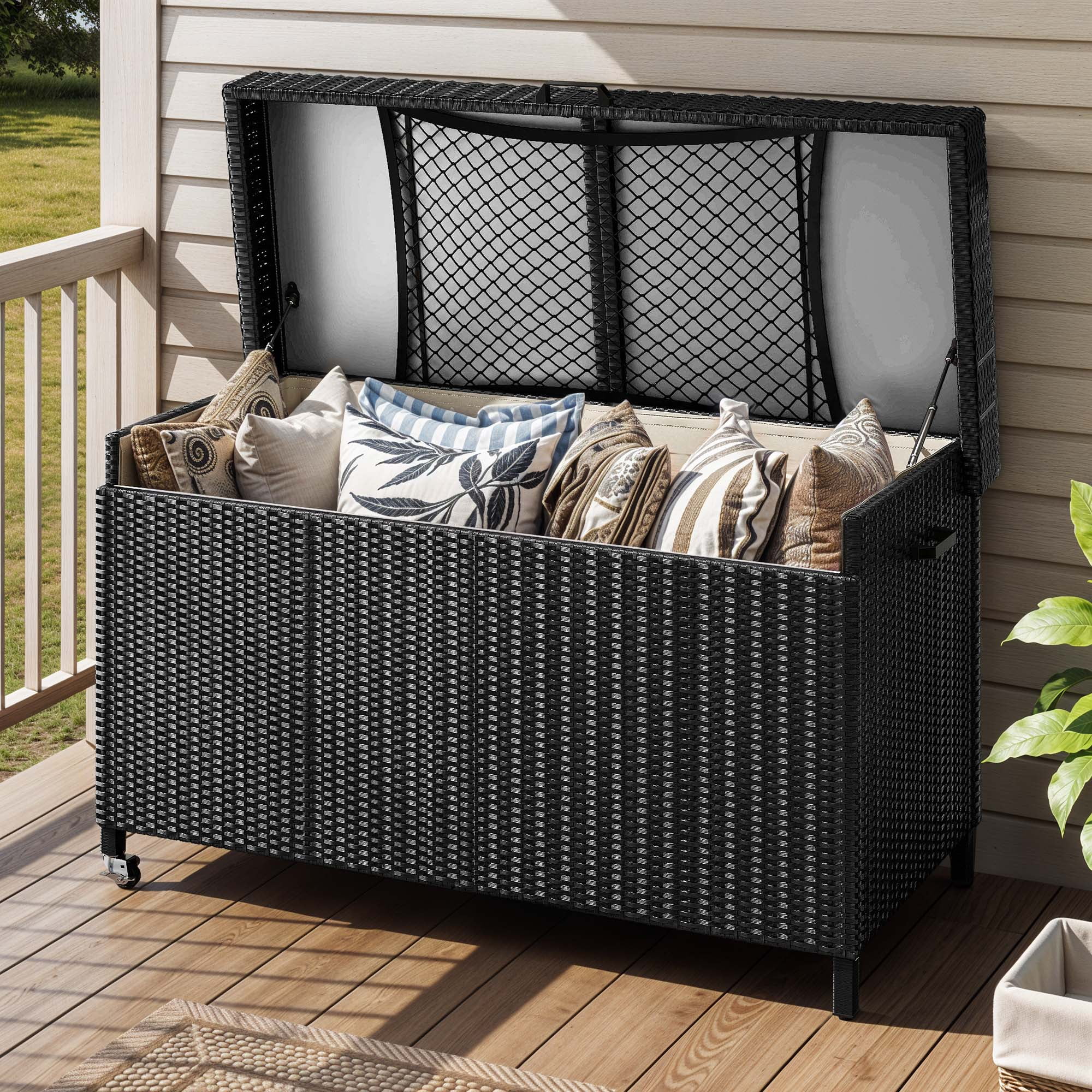 Dextrus 200 Gallon Large Outdoor Storage Box, Rattan Storage Box with ...