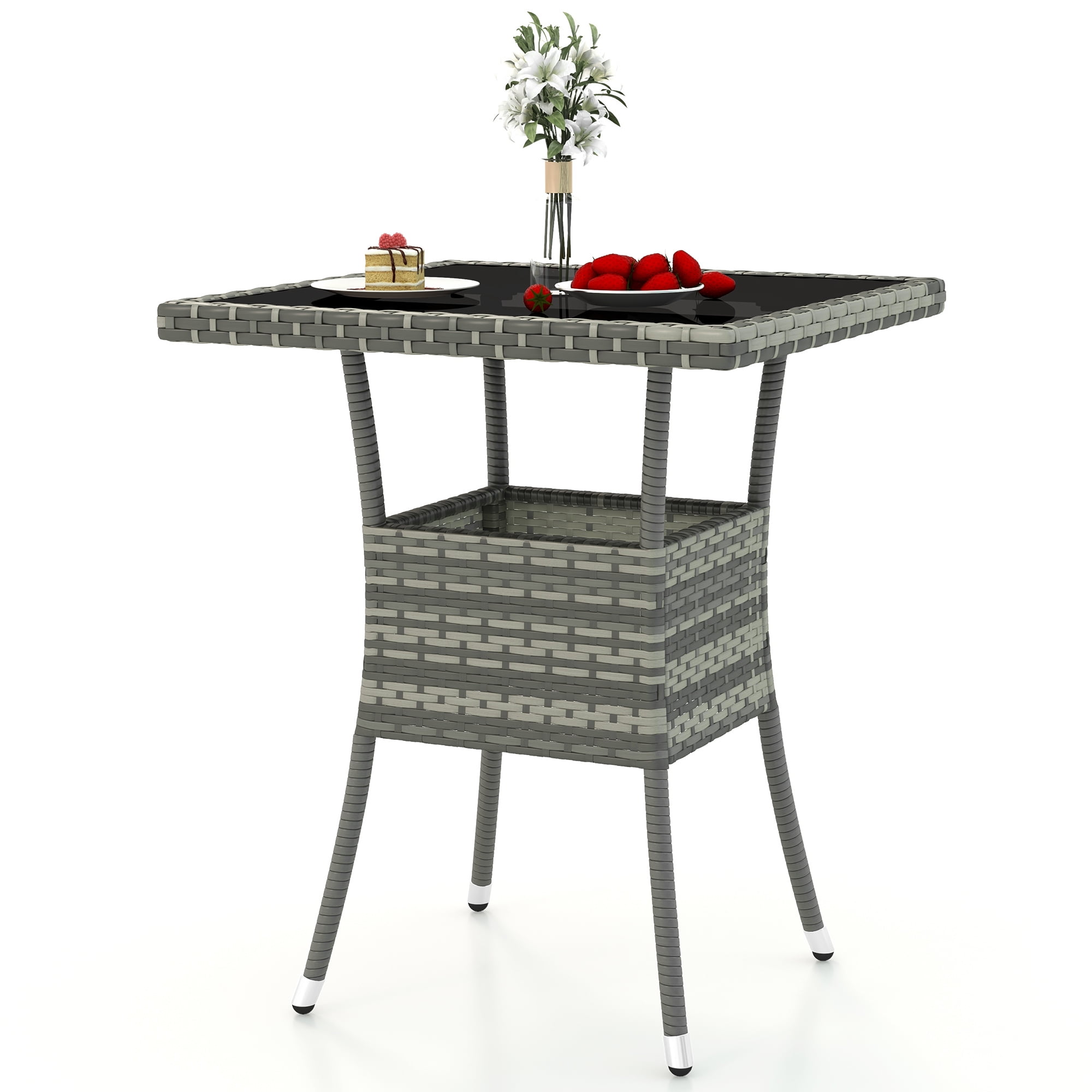 Dextrus 23.6" Outdoor Dining Table for 4, Patio Wicker Square Table ...