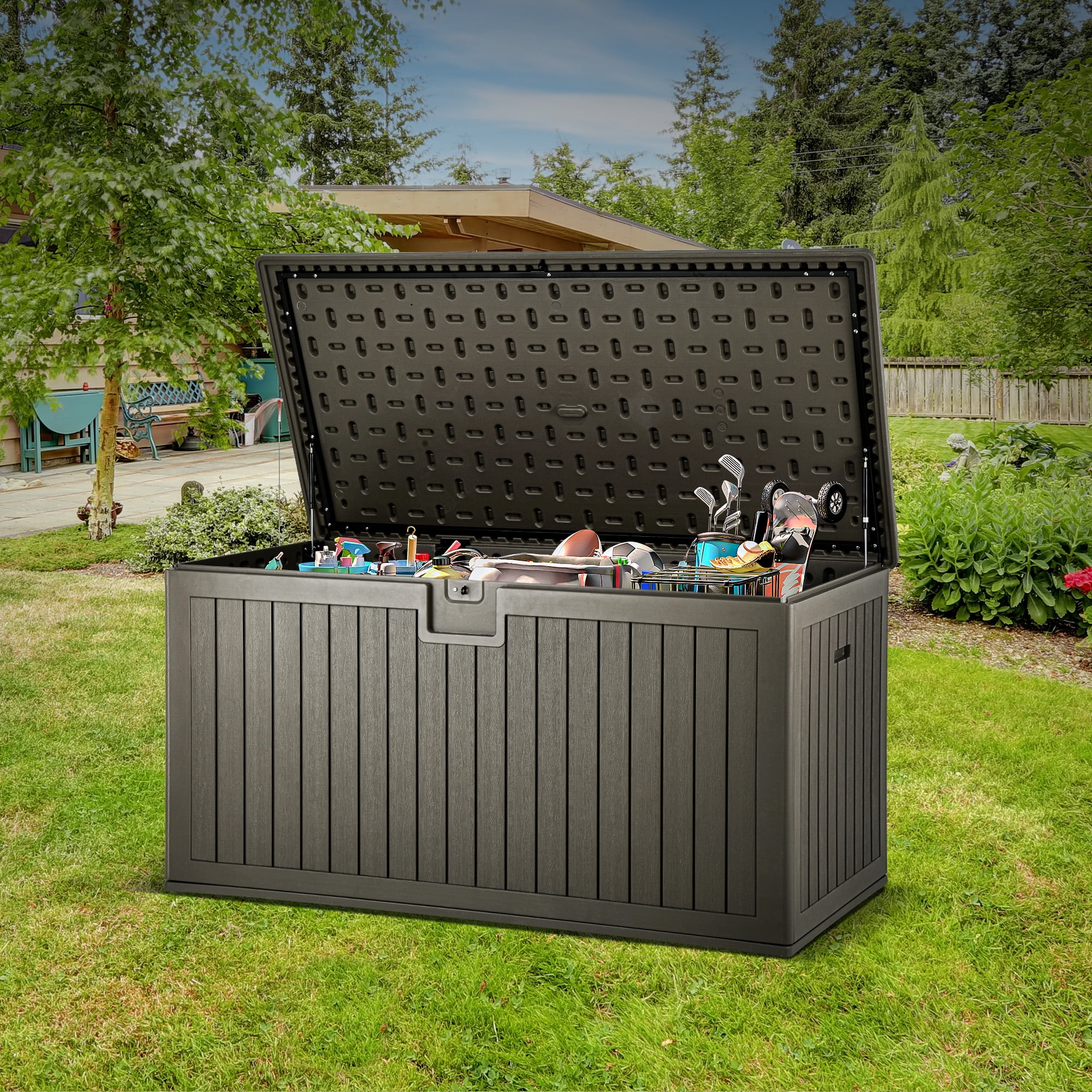 Dextrus 230 Gallon Resin Deck Box, Large Outdoor Storage box with ...