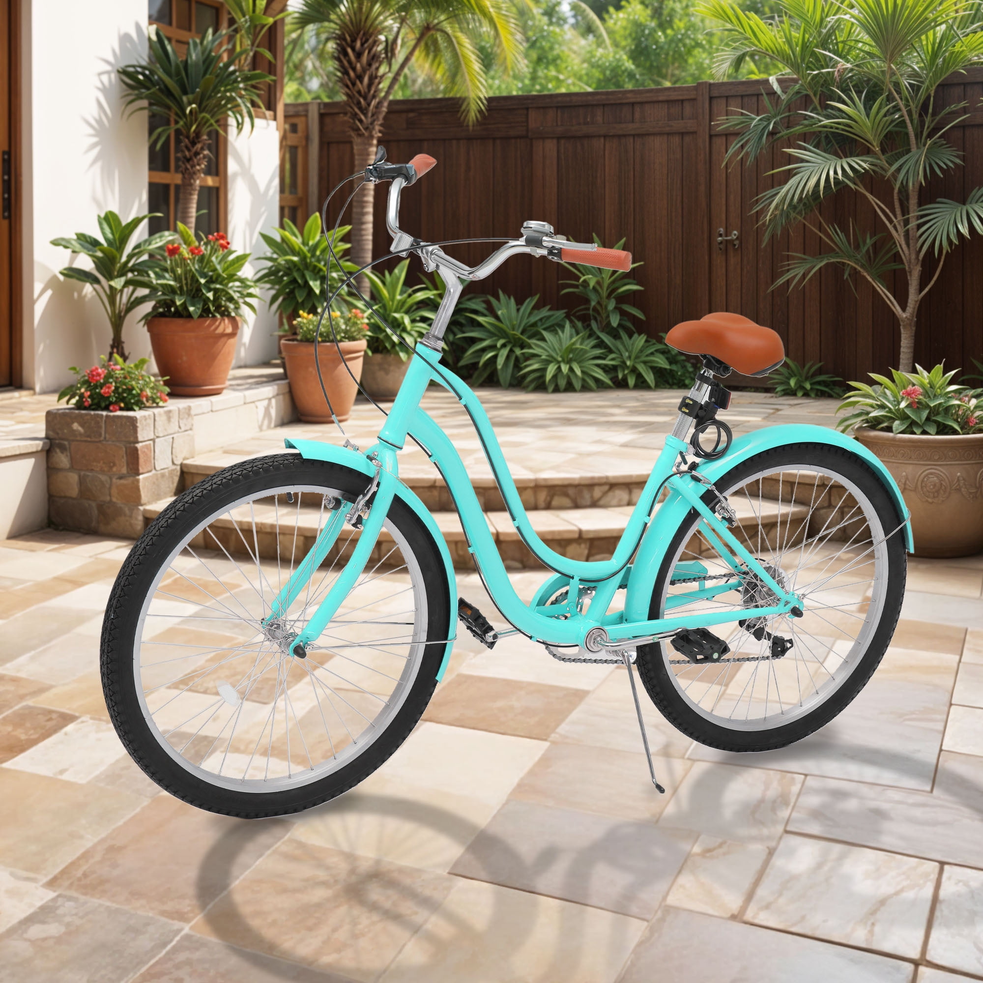 Dextrus 24 Inch Beach Cruiser Bike - 7 Speed Commute Bicycle for Adults ...