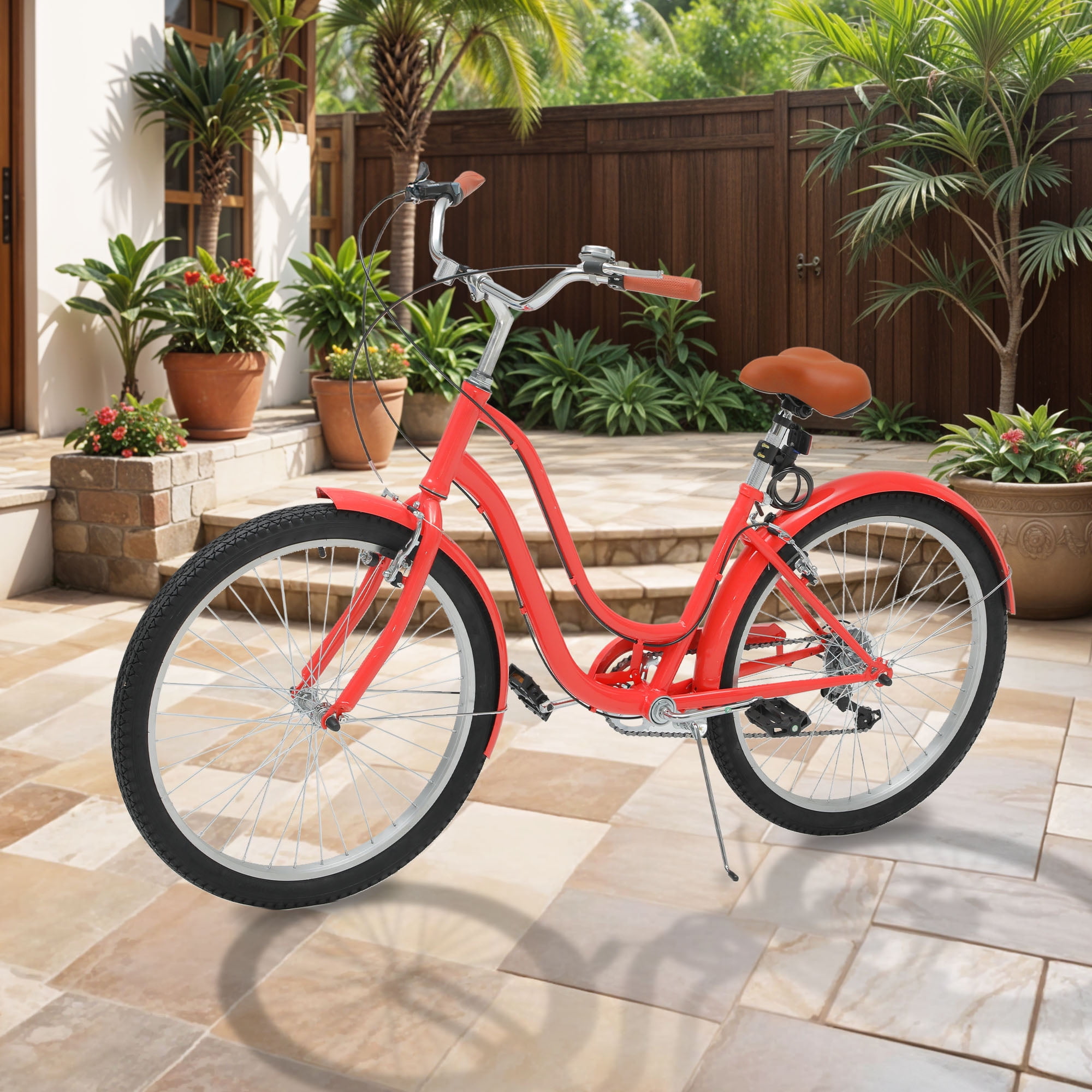 Dextrus 24 Inch Beach Cruiser Bike - 7 Speed Commute Bicycle for Adults ...