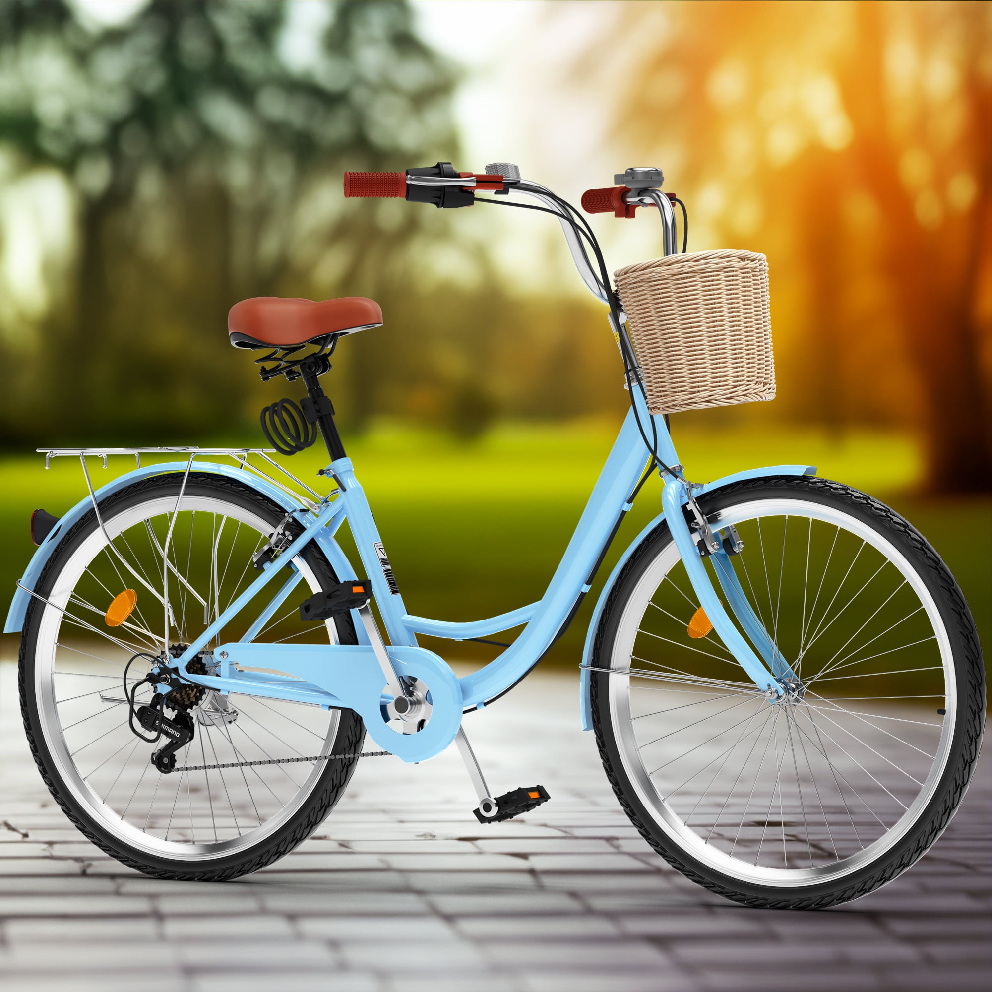 Dextrus 24 Inch Beach Cruiser Bike for Women - 7 Speed Commute Bike for ...