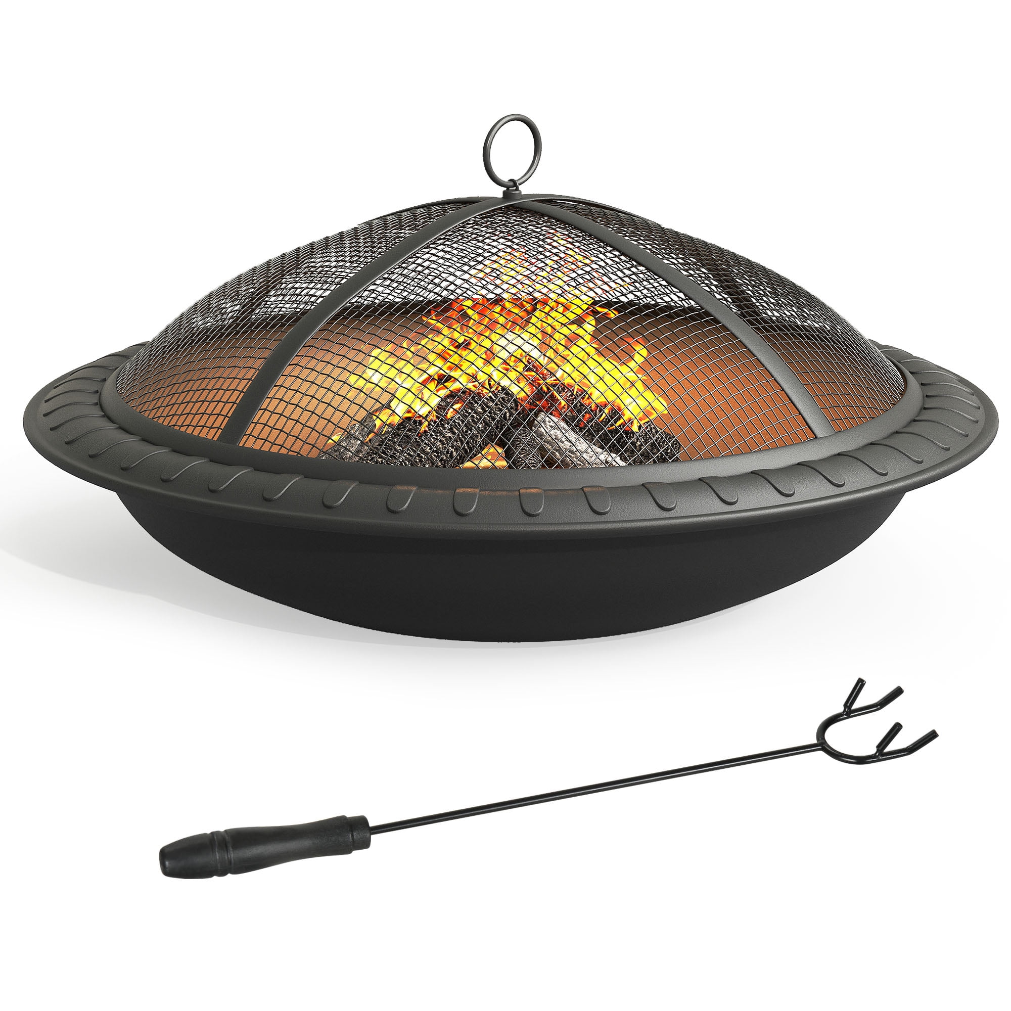 Dextrus 24'' Outdoor Round Fire Pit Bowl with Round Spark Screen ...