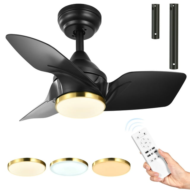 Dextrus 26 Inch Modern Black Ceiling Fans with Lights and Remote, Low ...