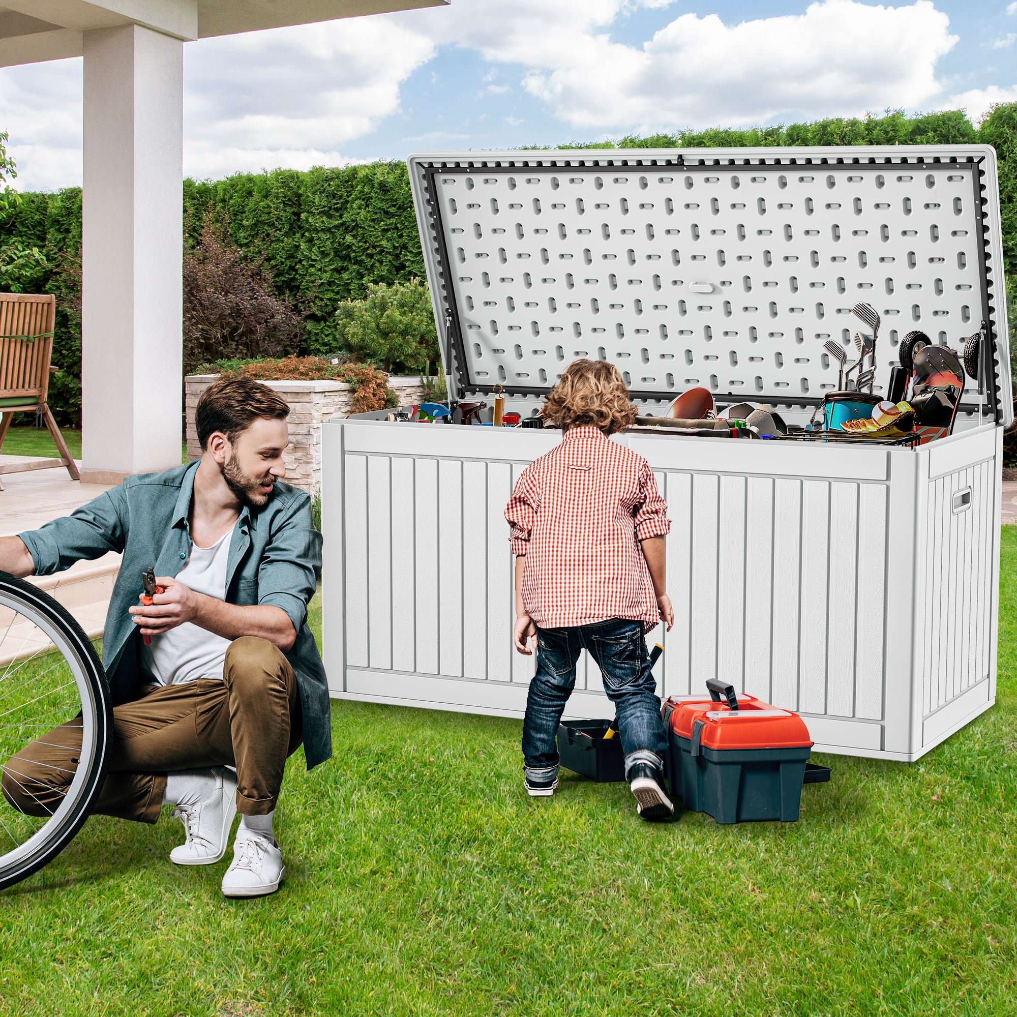 Dextrus 260 Gallon Large Deck Box, Outdoor Storage Box with Flexible ...