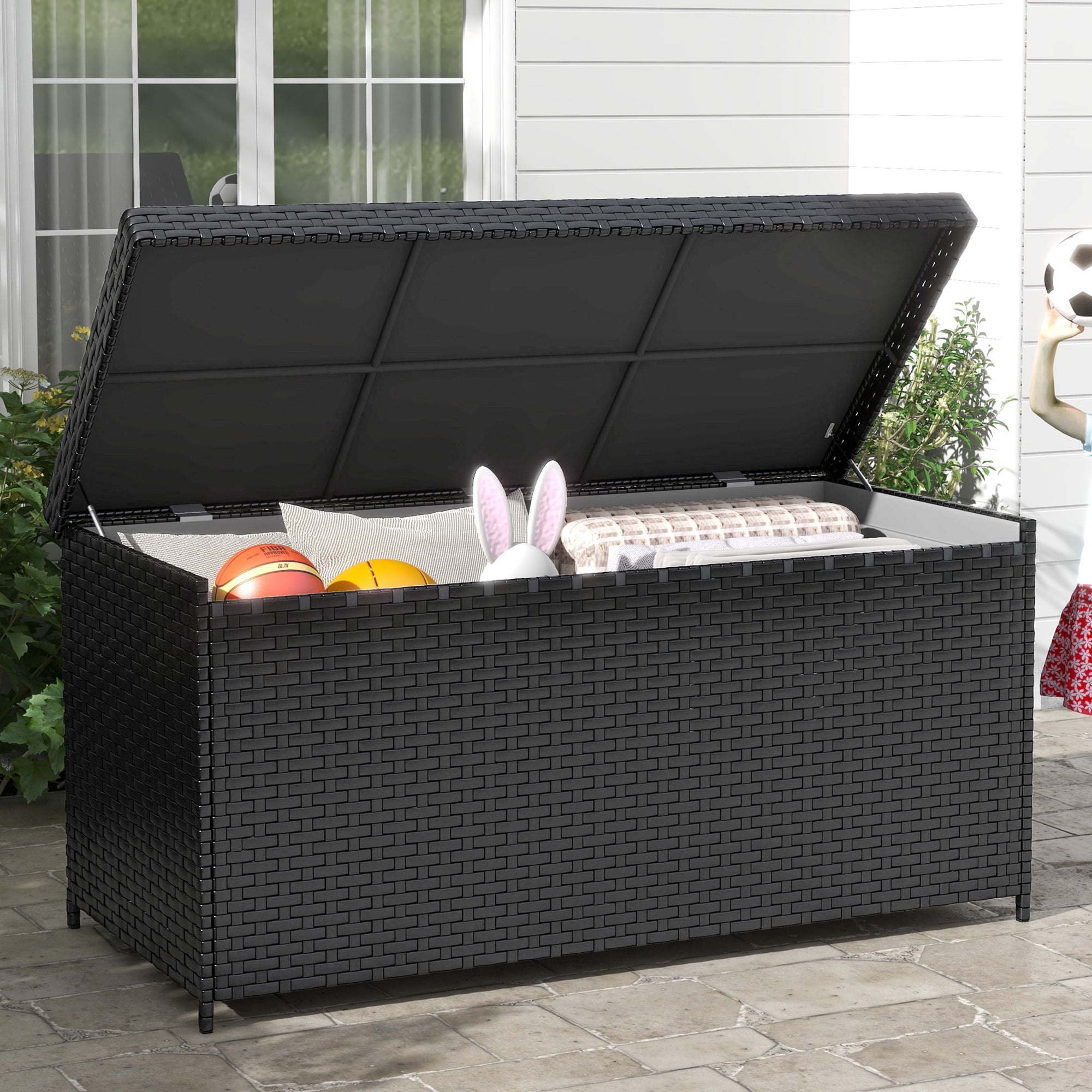 DEXTRUS 260 Gallon Outdoor Storage Deck Box, Waterproof Wicker Patio ...