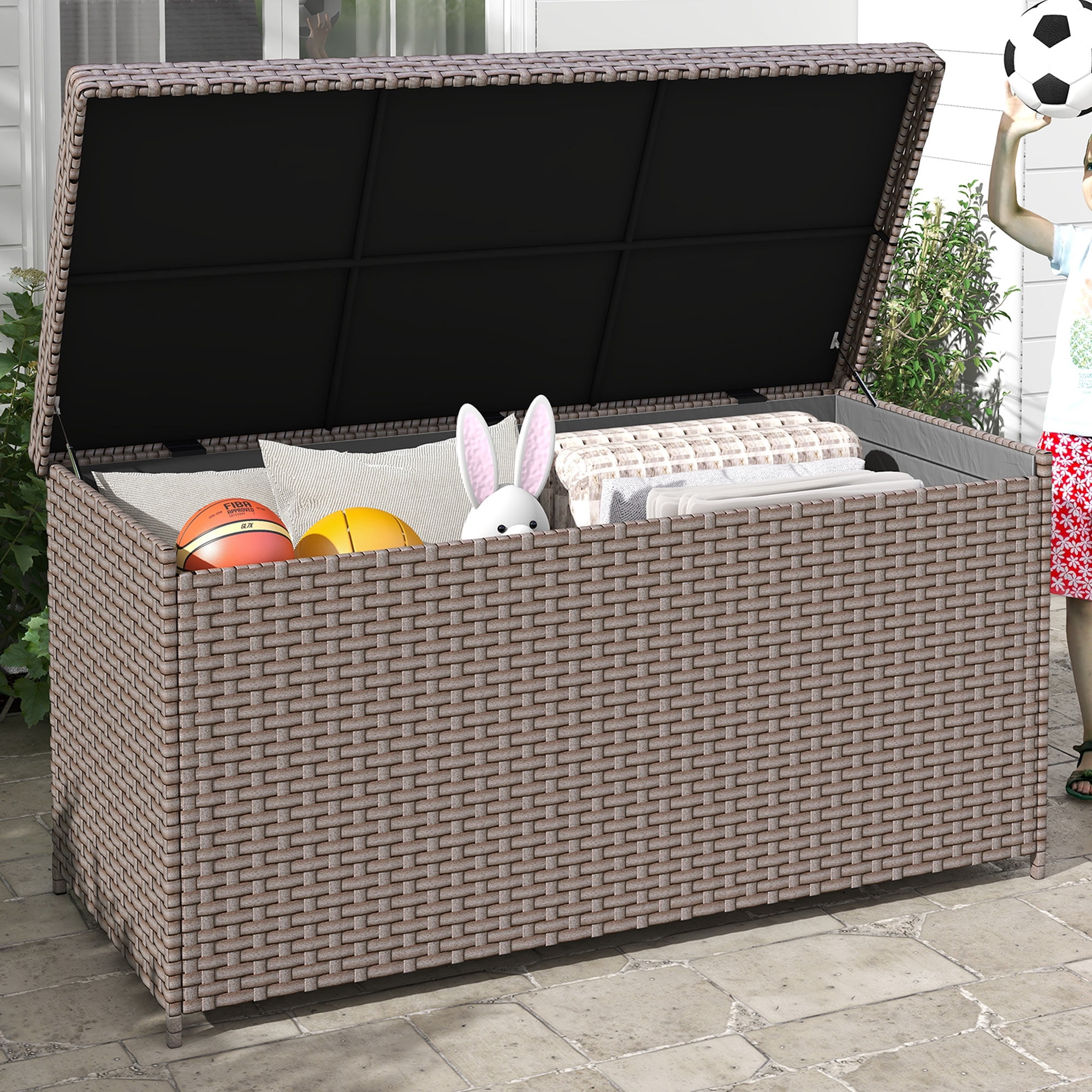 DEXTRUS 260 Gallon Outdoor Storage Deck Box, Waterproof Rattan Patio ...
