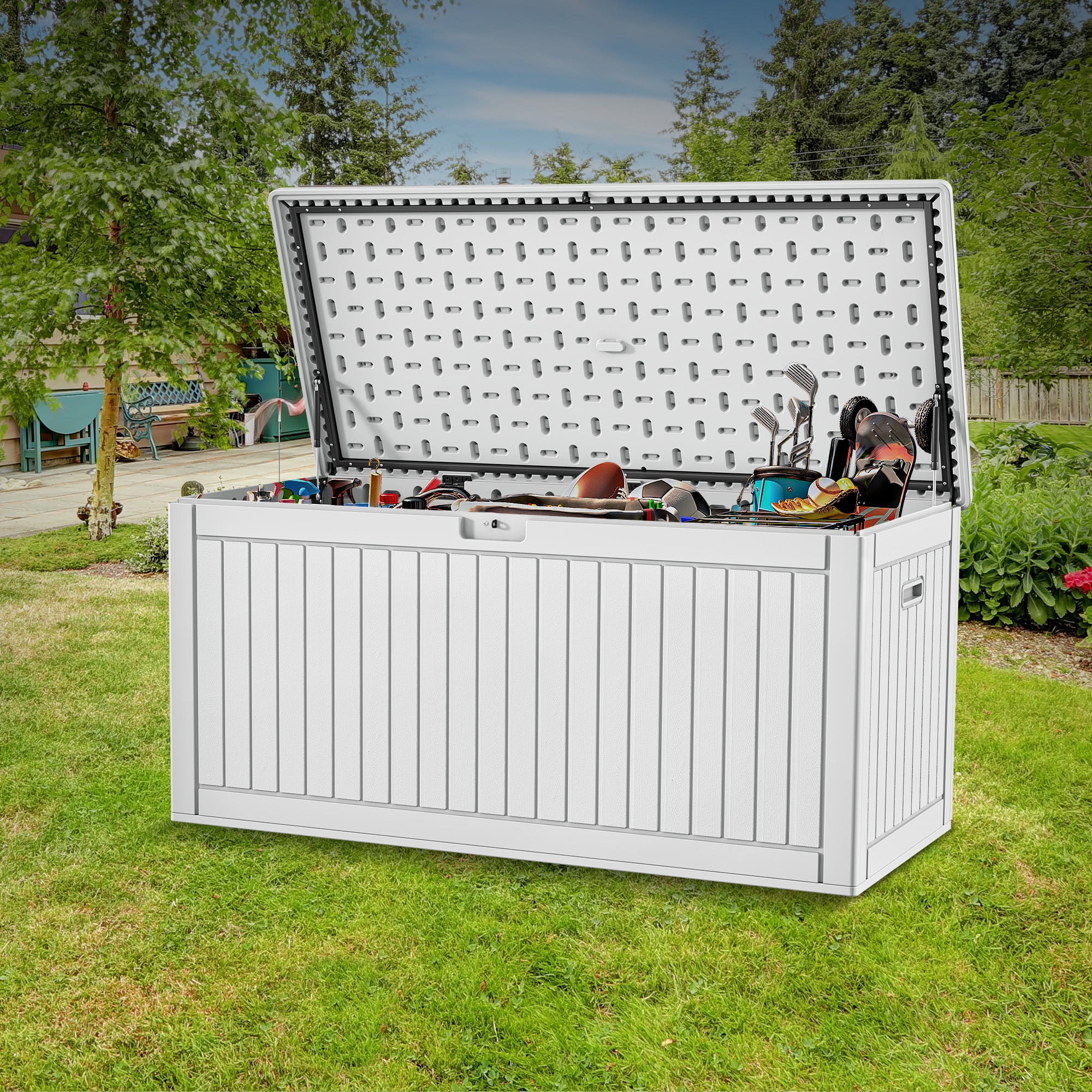 Dextrus 260 Gallon Resin Deck Box, Waterproof Outdoor Storage Box with ...