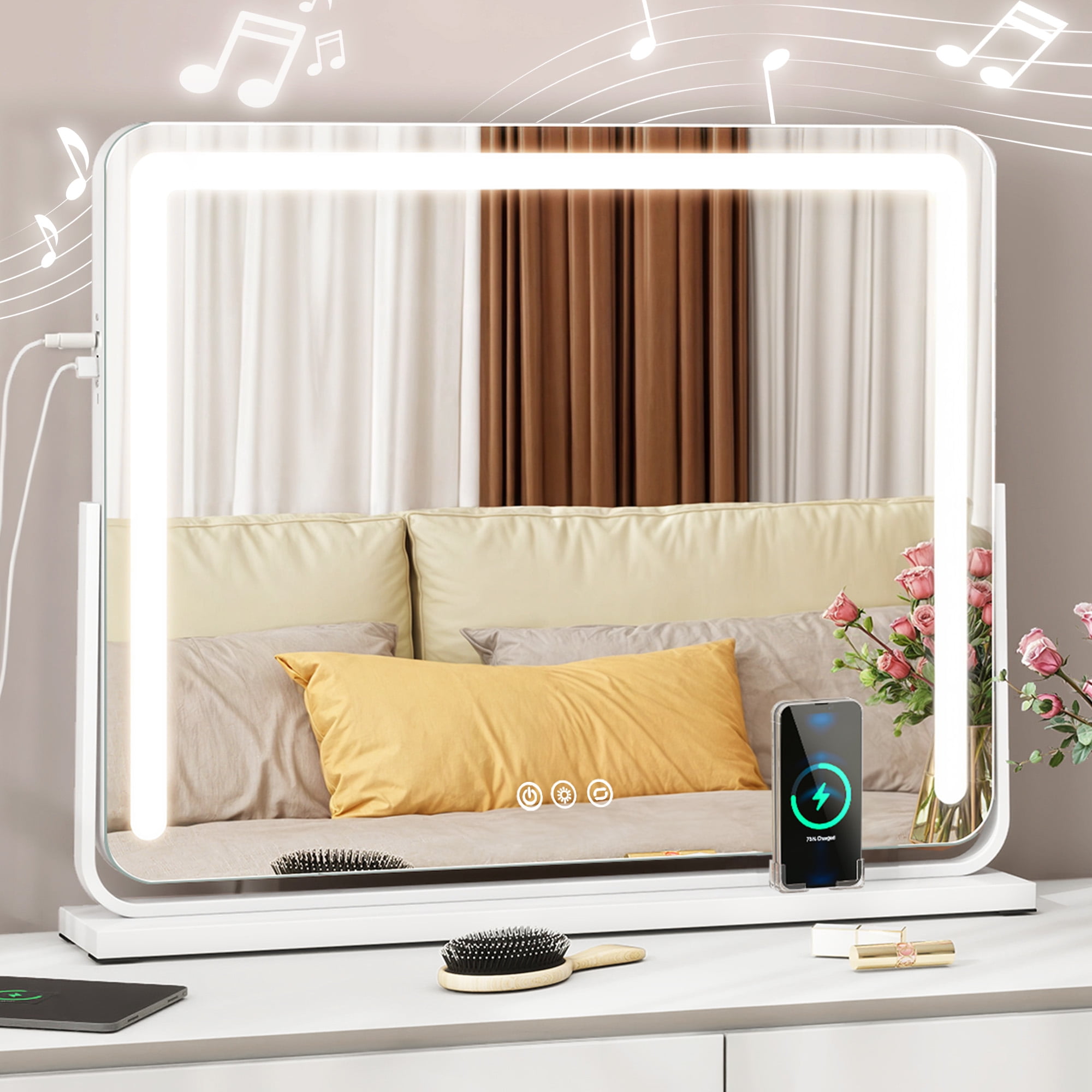 Dextrus 28''x22'' Vanity Mirror with LED Lights & USB, Vanity Makeup ...