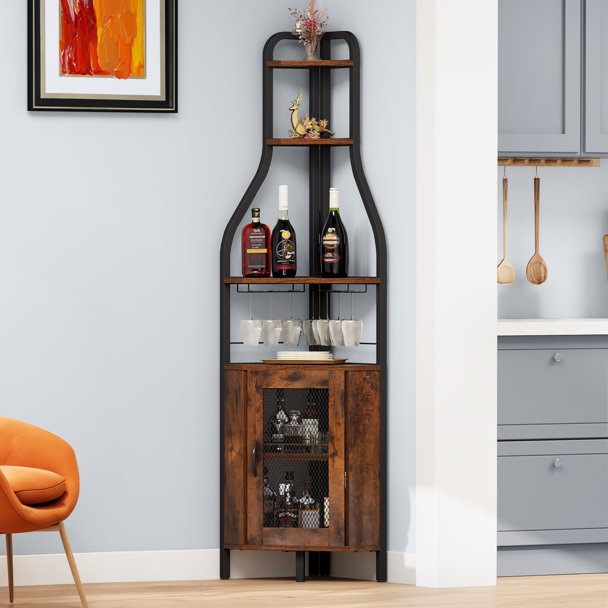 Dextrus 29'' Bar Cabinet, Corner Wine Rack with Display Shelves ...