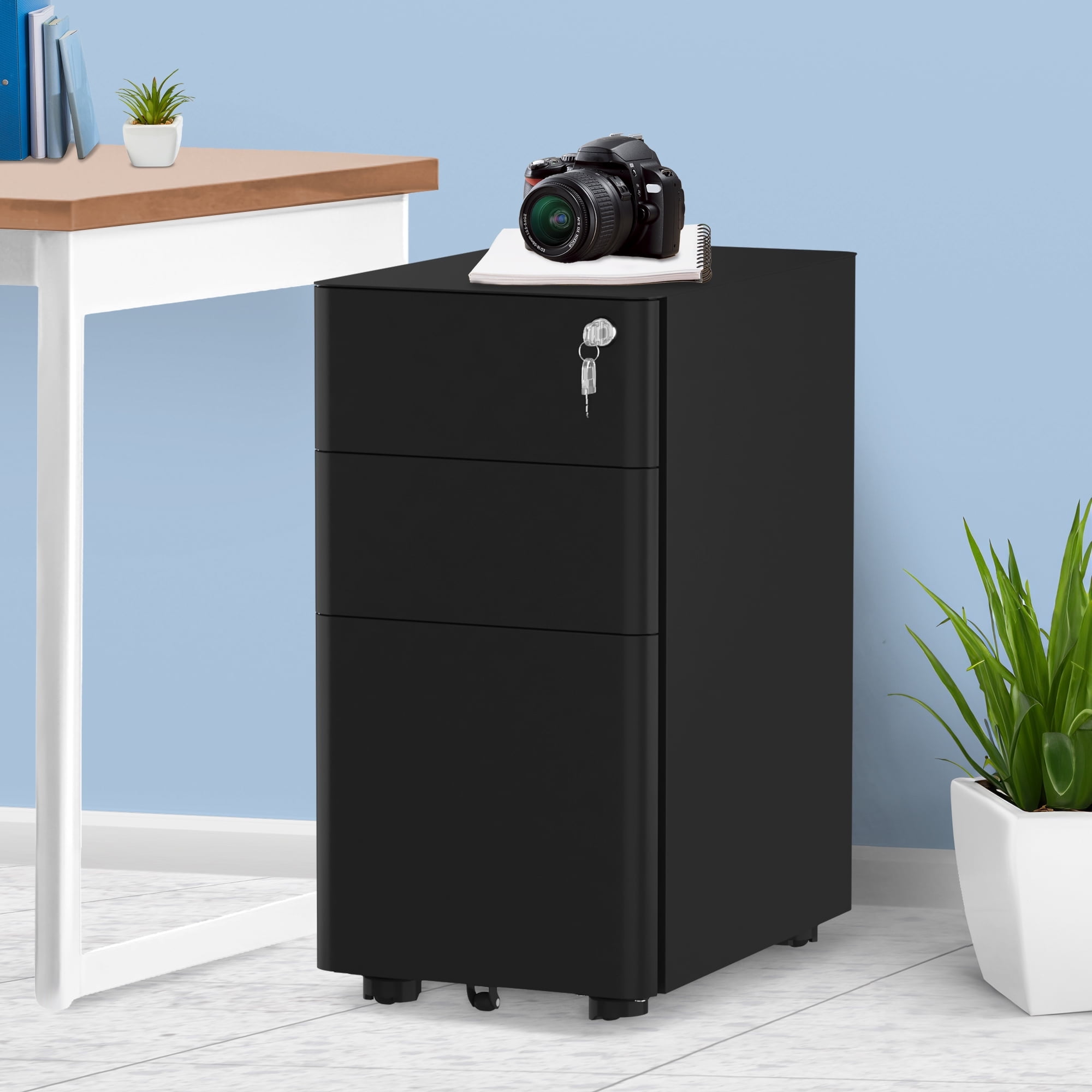 Dextrus 3-Drawer Compact Portable Metal Office Filing Cabinet, Black ...