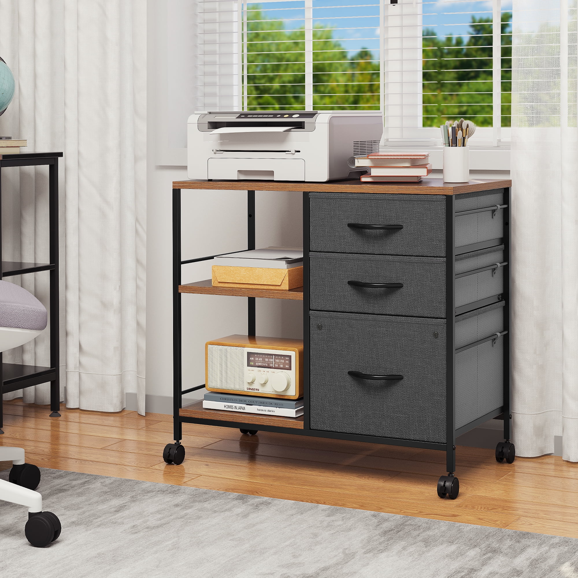 Dextrus 3 Drawer File Cabinet, Mobile Printer Stand with Open Storage ...