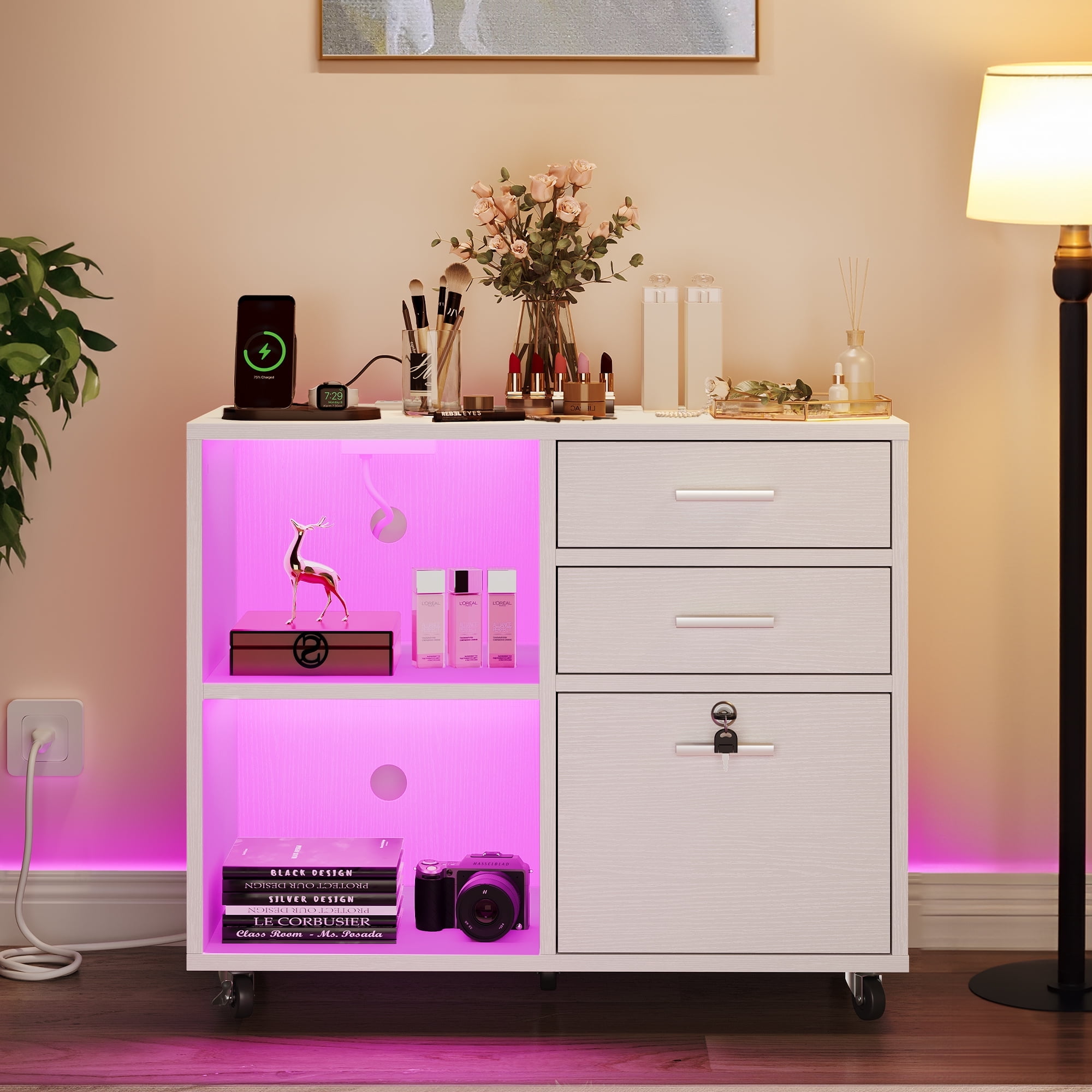 Dextrus 3 Drawer File Cabinet With Charging Station And Lock Mobile