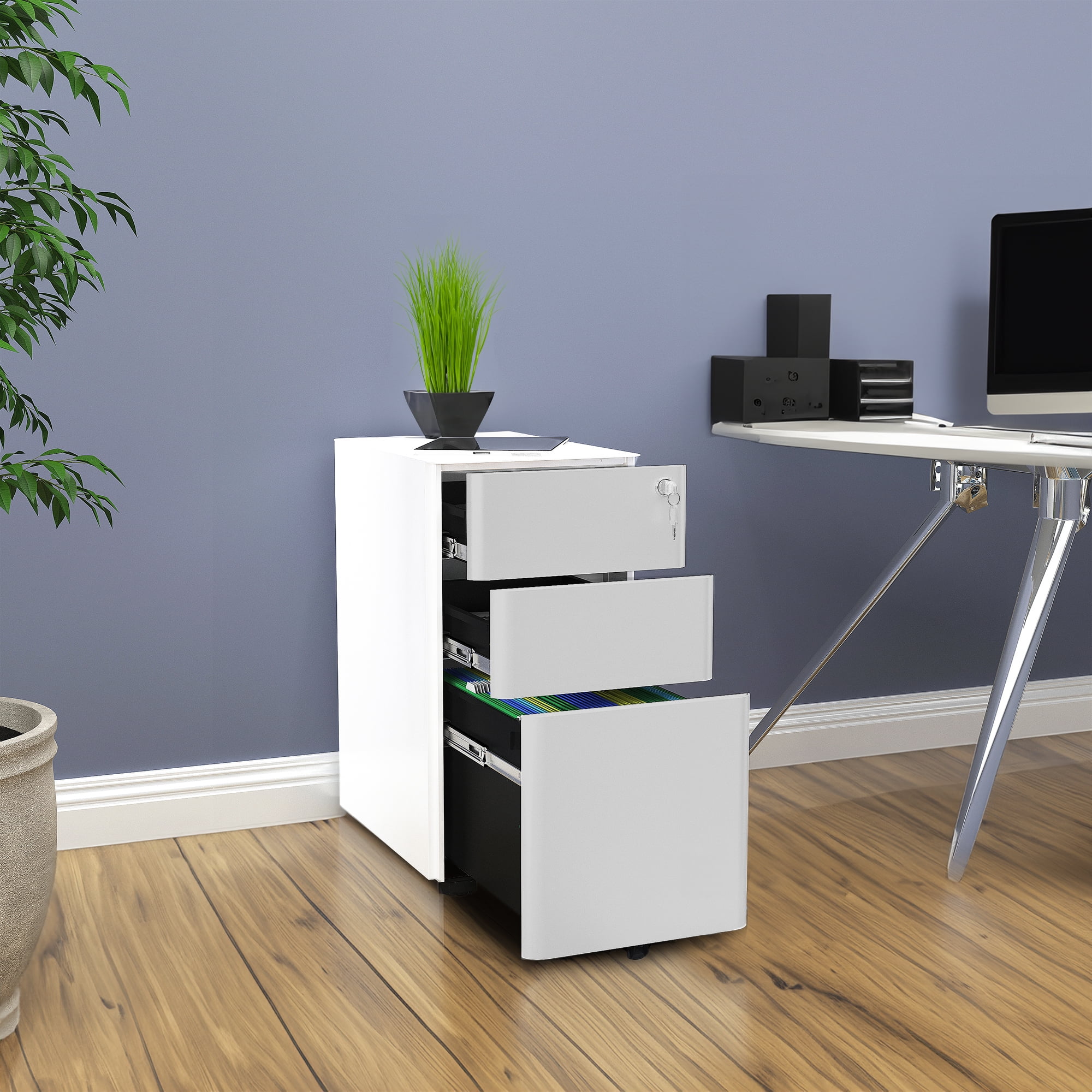 Dextrus 3-Drawer Metal Filing Cabinet - Compact & Portable File Storage ...