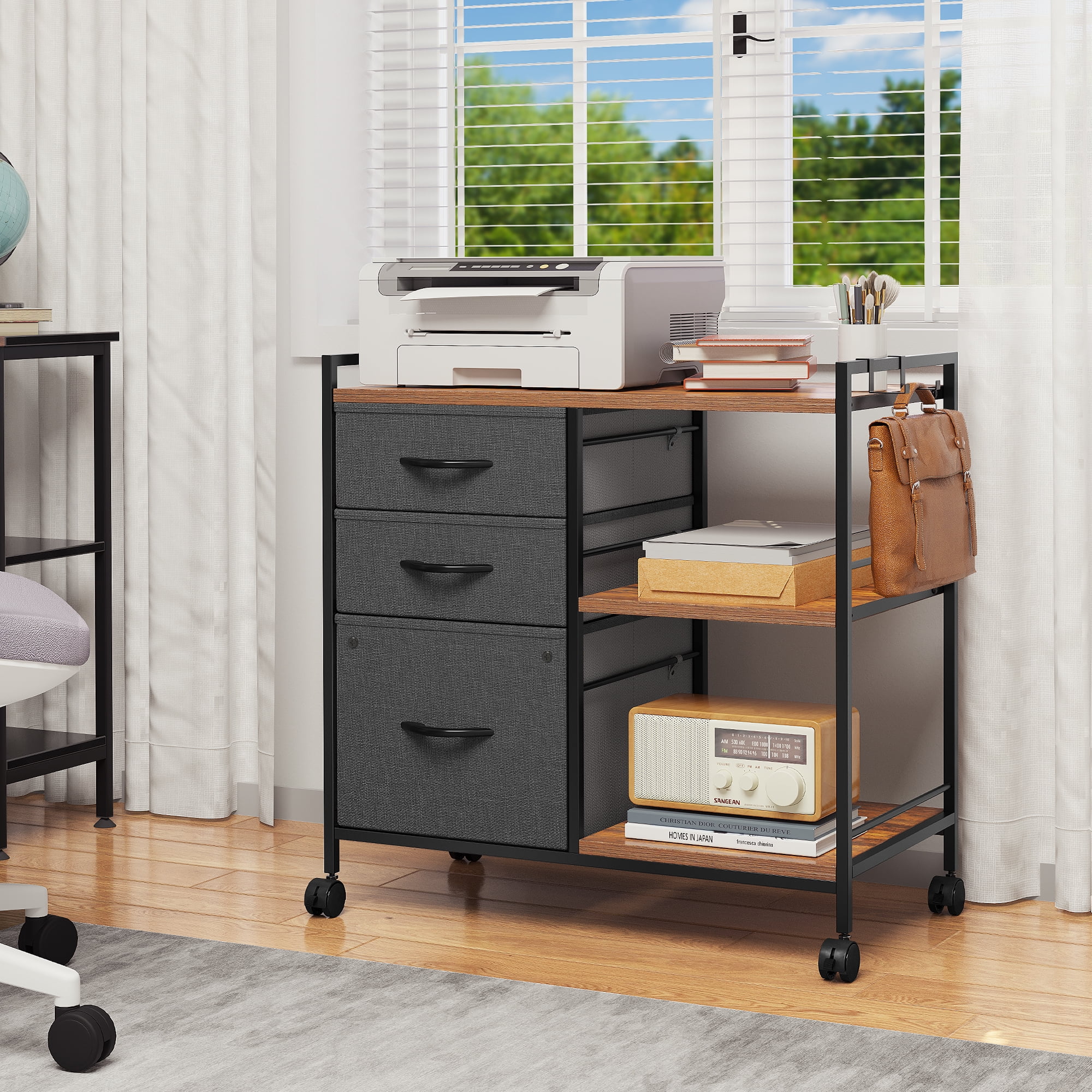 Dextrus 3 Drawer Mobile File Cabinet, Rolling Printer Stand with Open ...