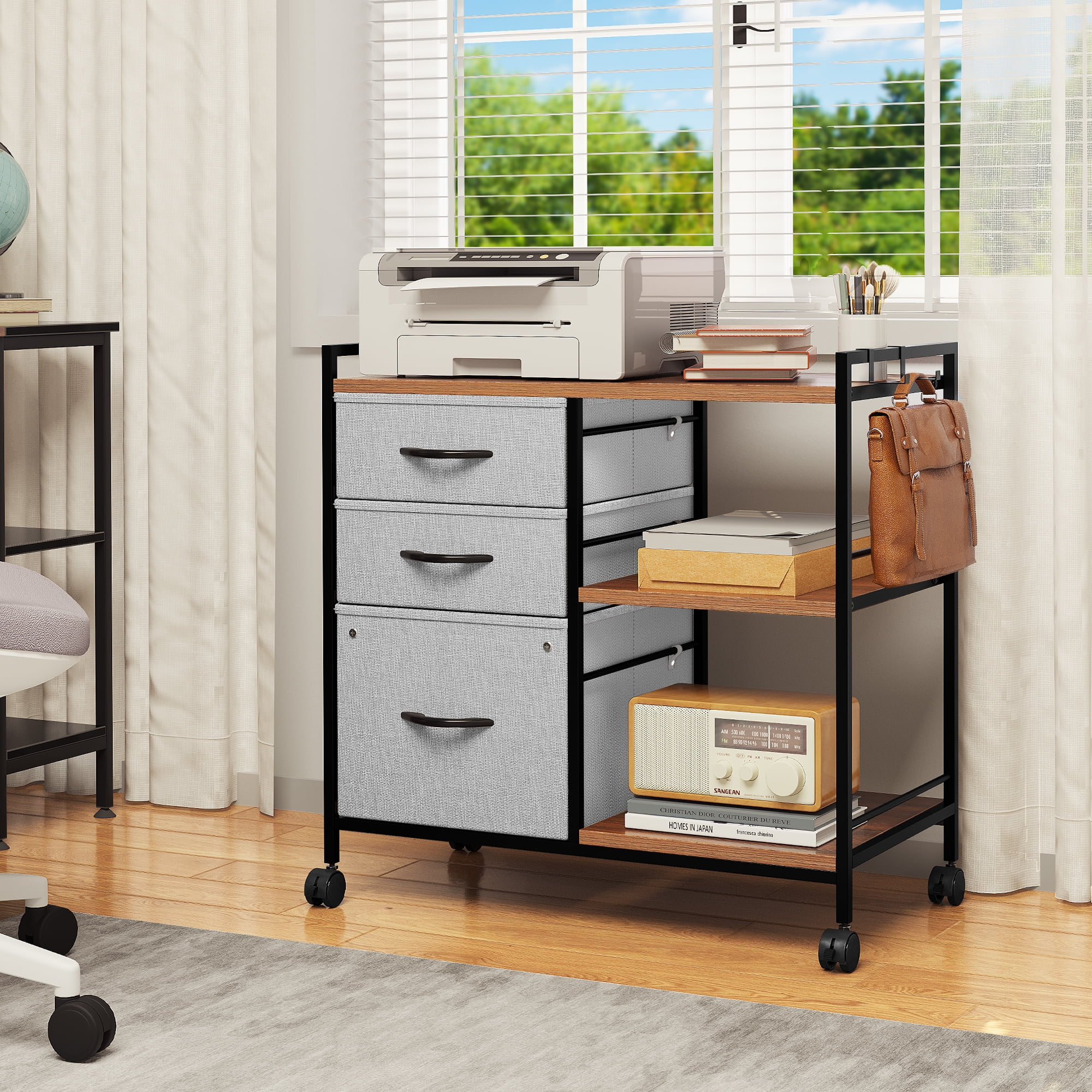 Dextrus 3 Drawer Mobile File Cabinet, Rolling Printer Stand with Open ...