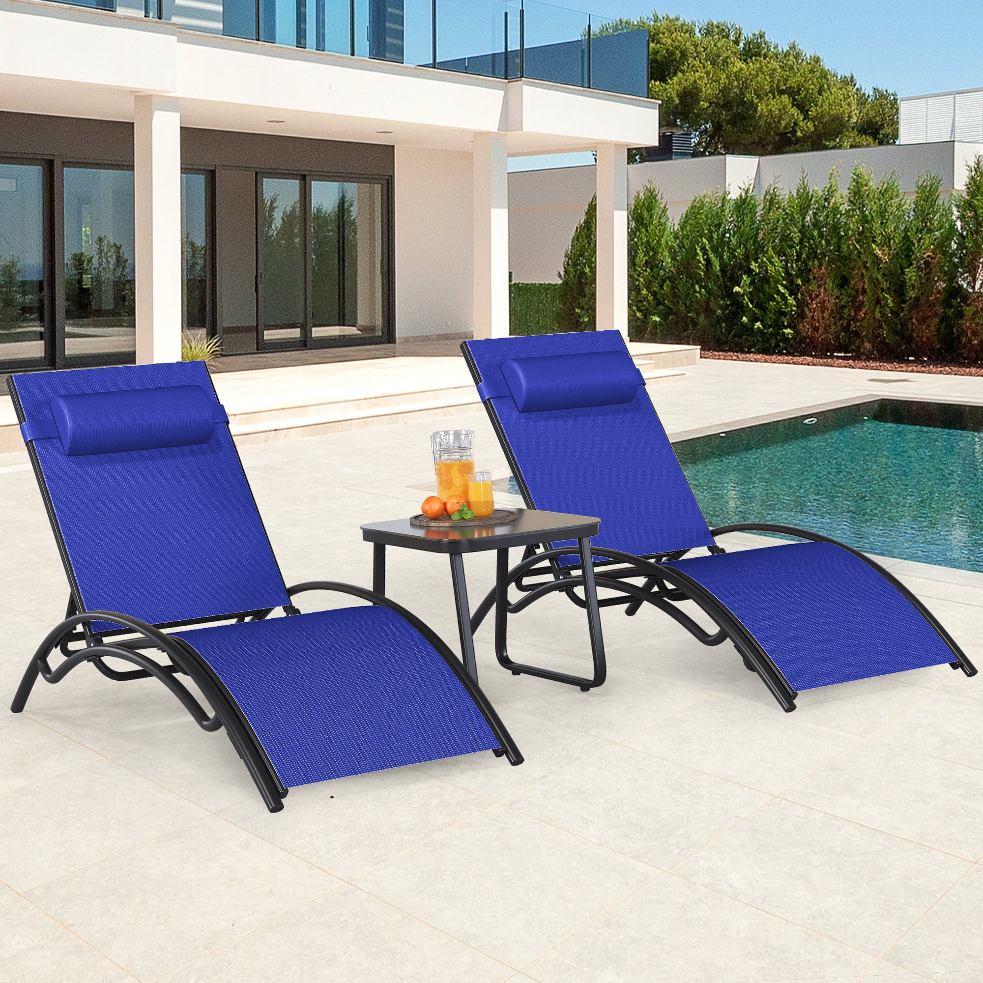 Dextrus 3 Pcs Folding Chaise Lounge Pool Chairs,Outdoor Reclining Chair ...