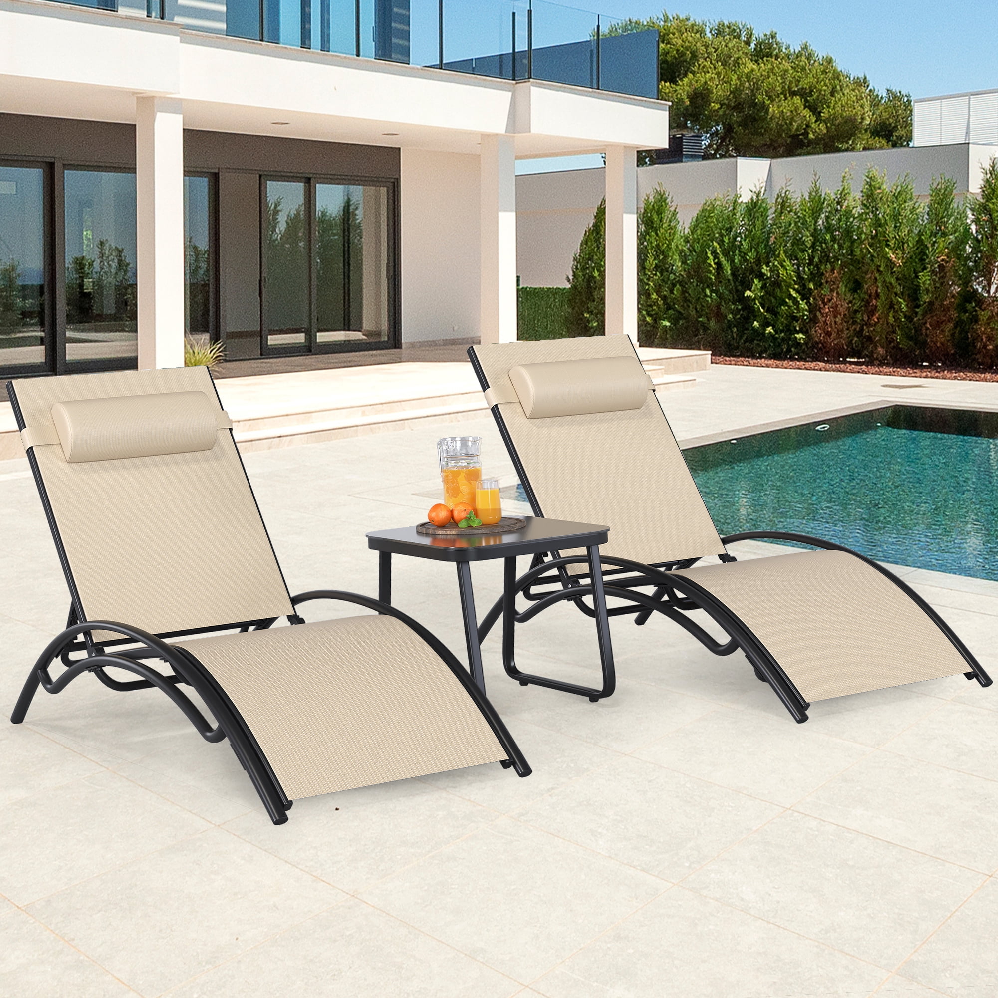 Dextrus 3 Pcs Folding Lounge Chair,Outdoor Reclining Chair,Chaise ...