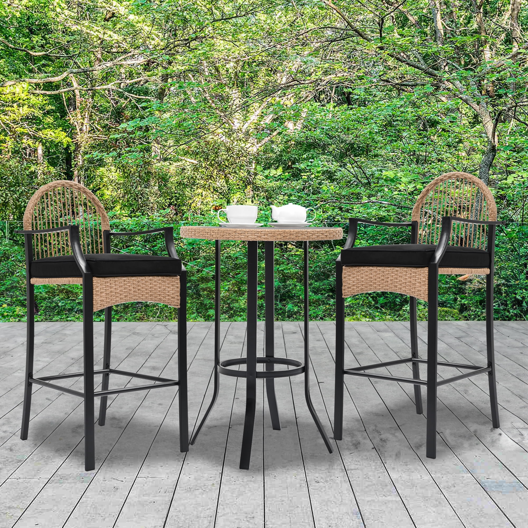 Dextrus 3-Piece Alloy Steel Outdoor Bistro Sets with Soft Cushions ...