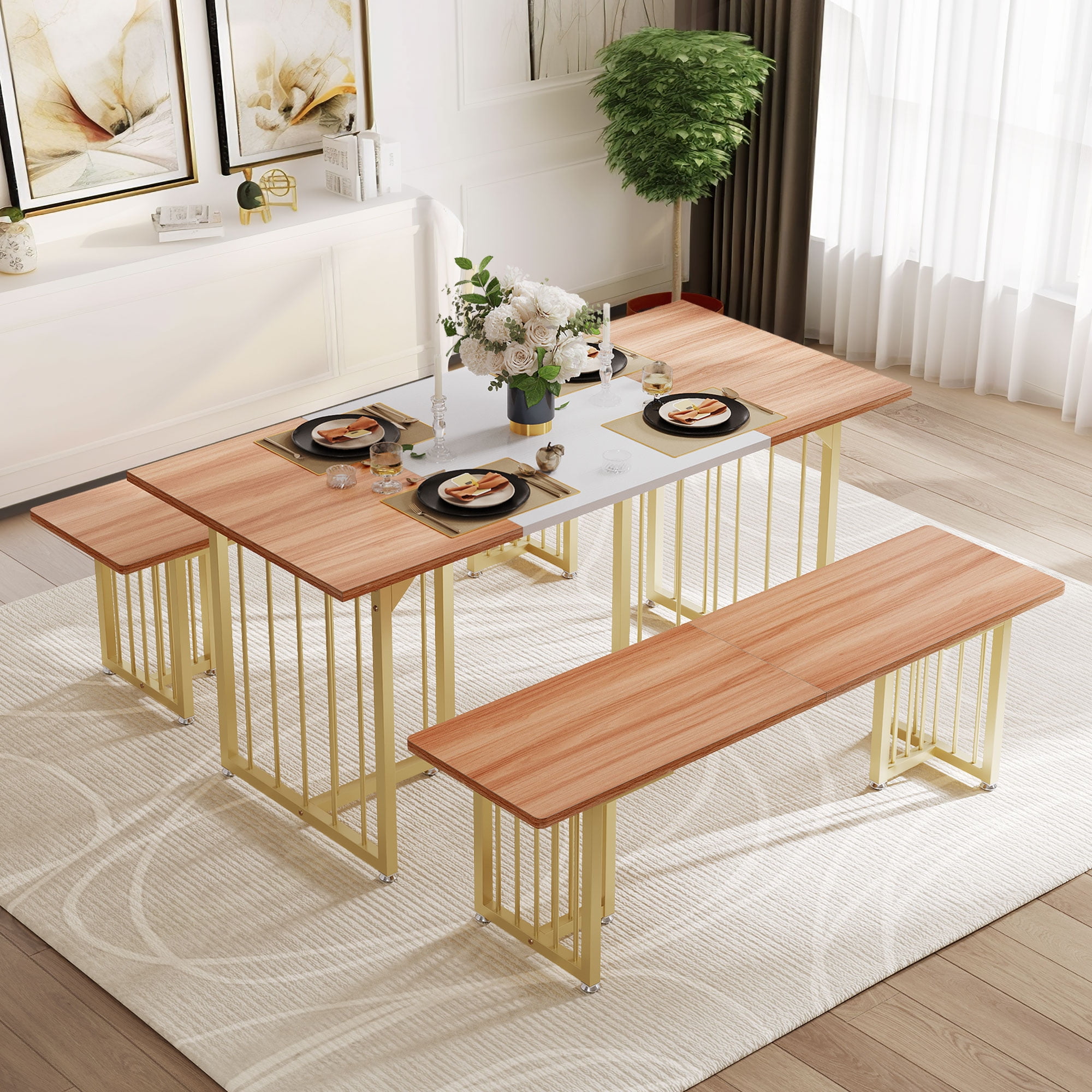 Dextrus 3-Piece Dining Table Set for 4-8 People, Modern Kitchen Table ...