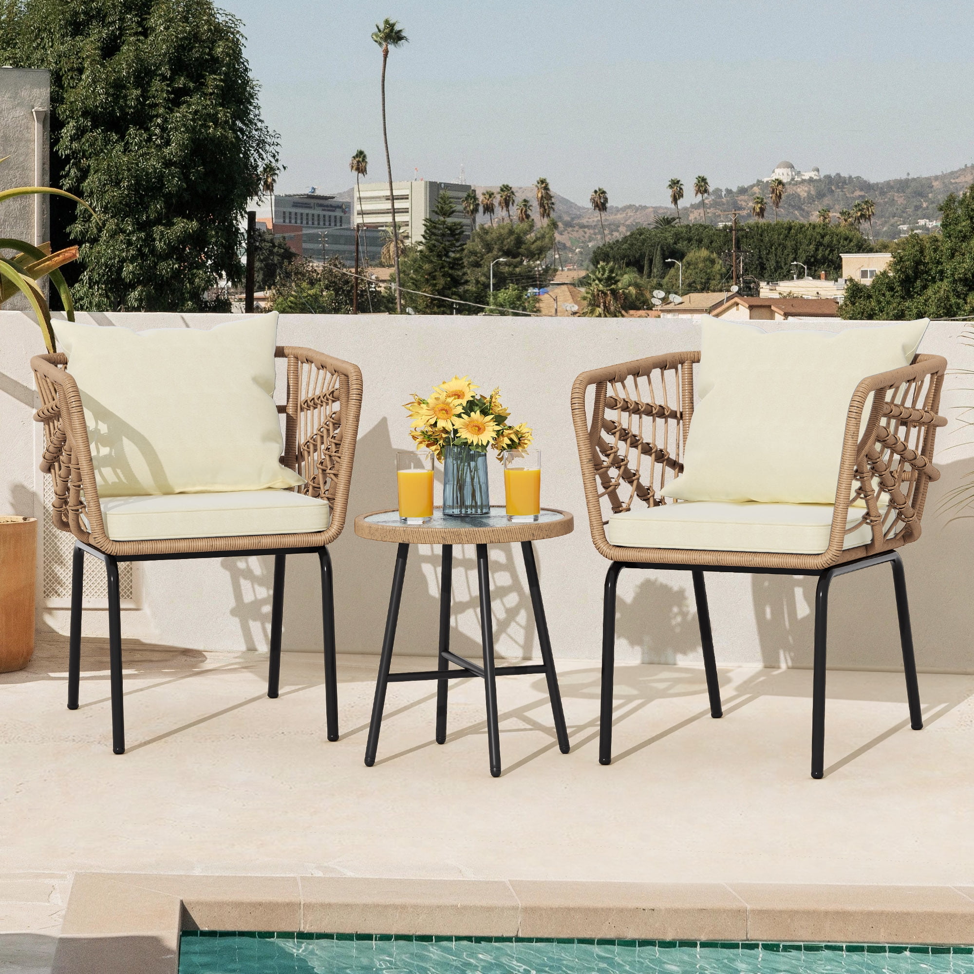 Dextrus 3-Piece Outdoor Patio Furniture Wicker Bistro Set, With 2 ...