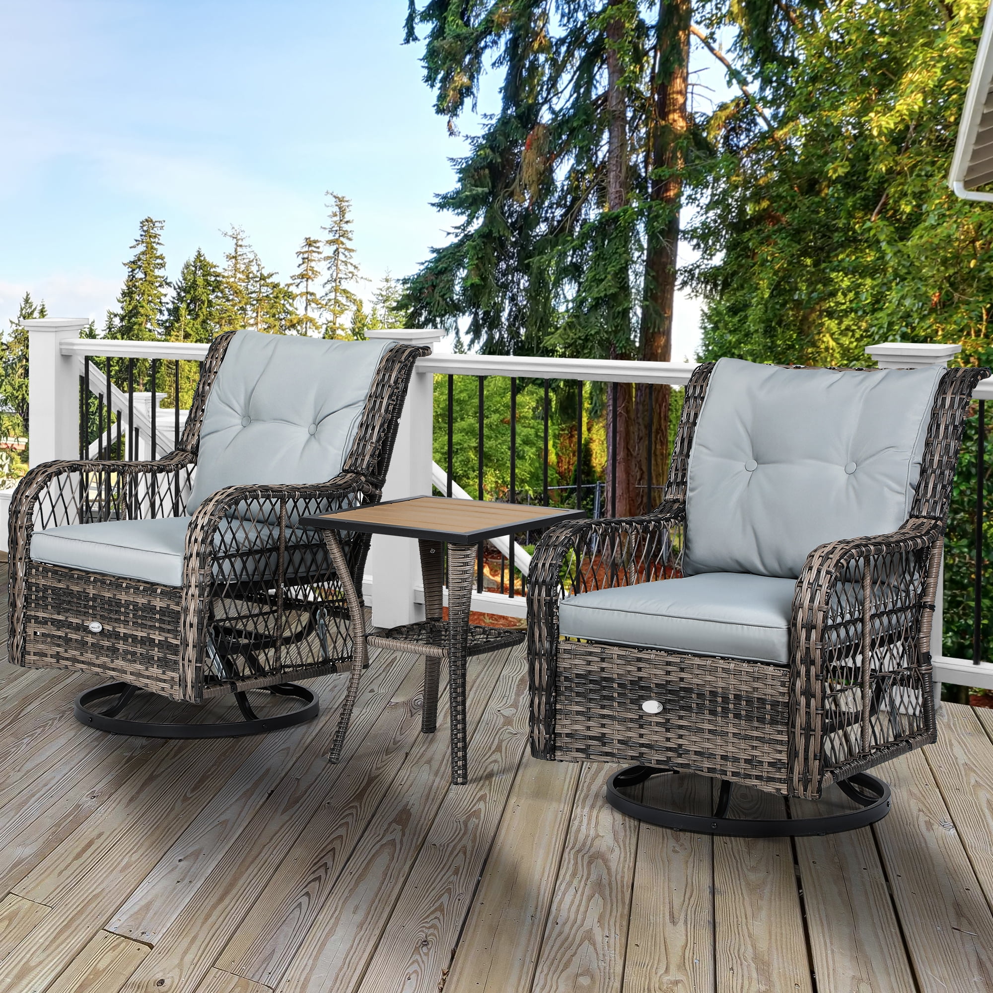Dextrus 3-Piece Patio Outdoor Swivel Glider Rocker Wicker Bistro Set ...